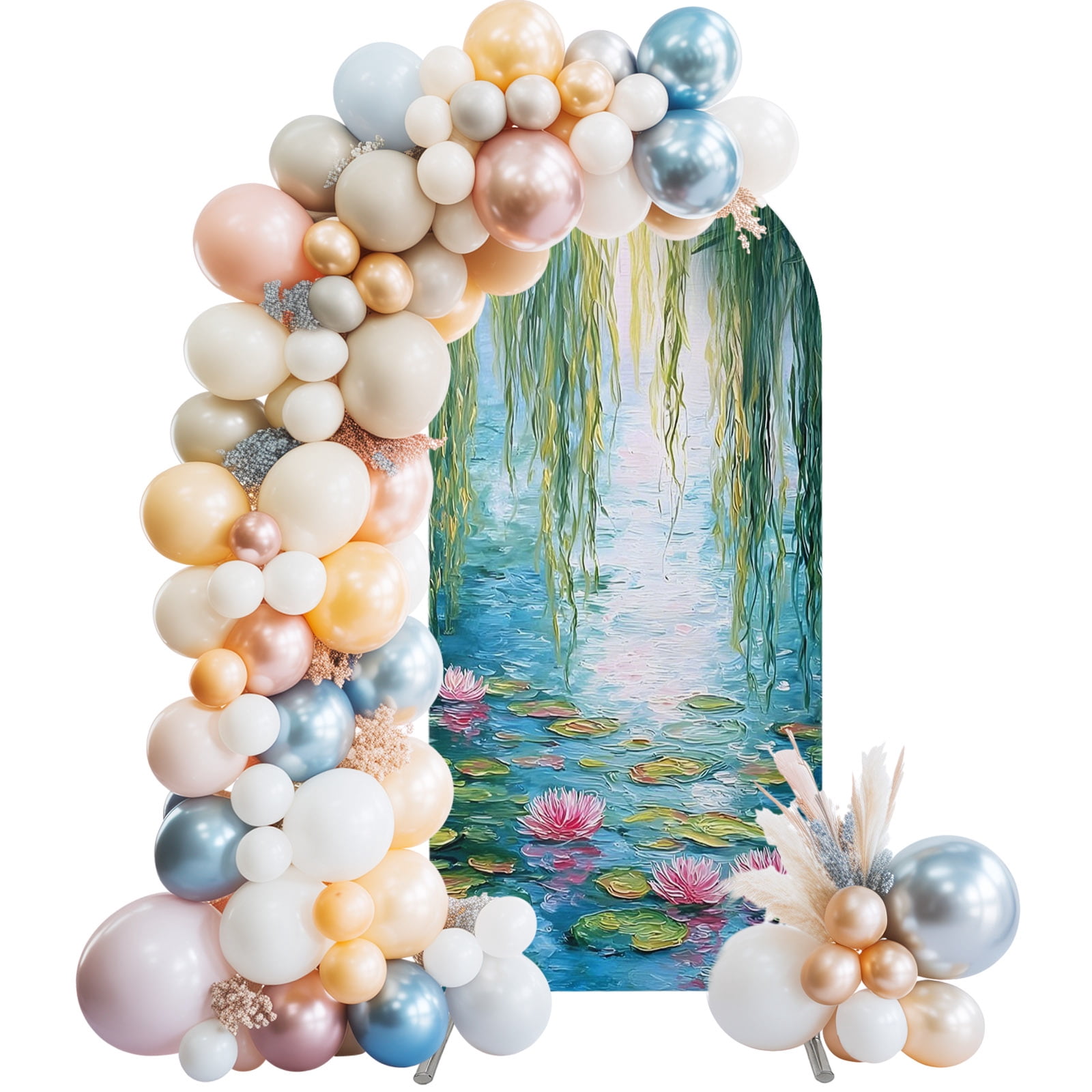 Summer Botanical Arch Backdrop Cover 6.6 FT Zen Art Water Lilies Pond ...