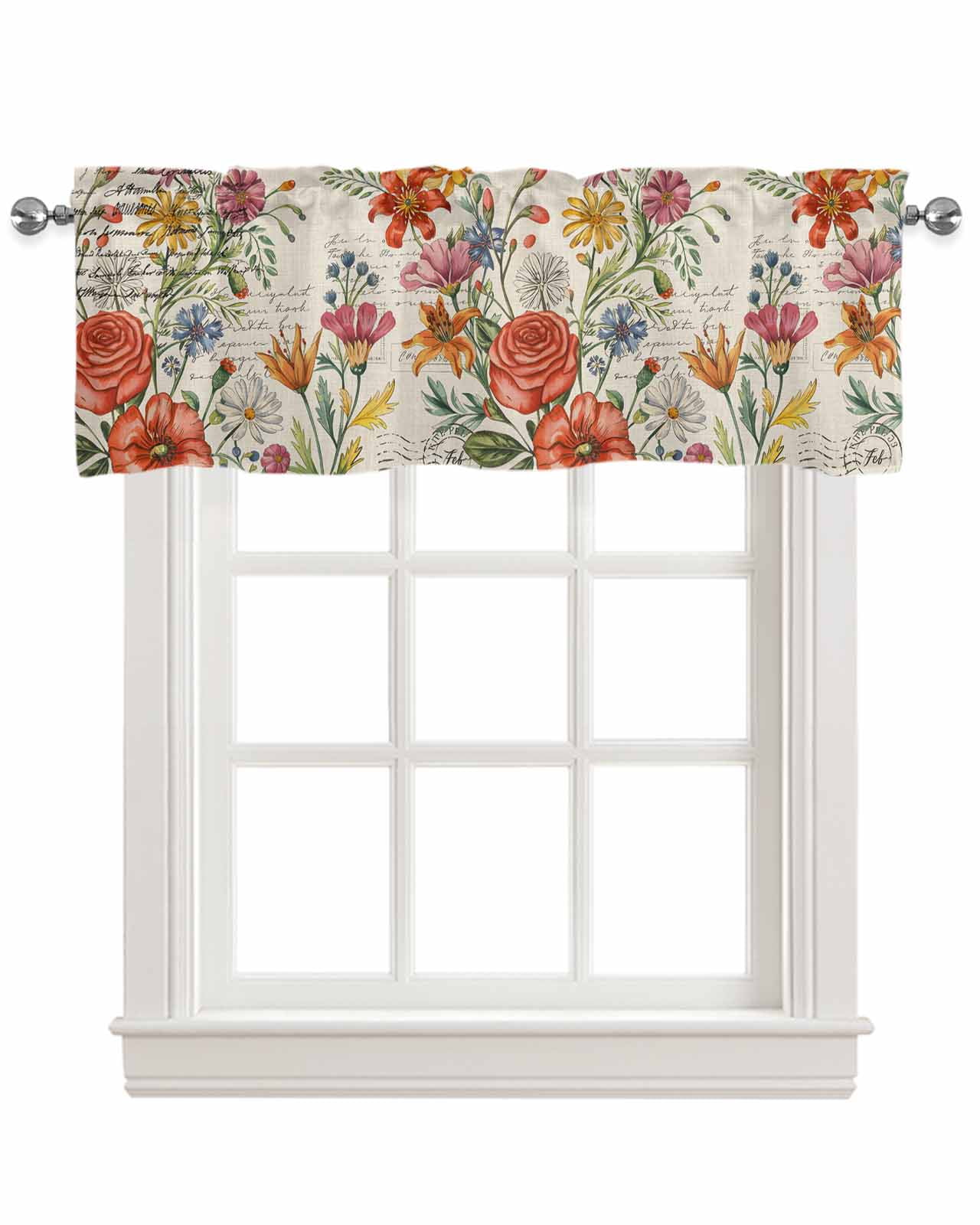 Summer Botanical Kitchen Valances for Windows Farmhouse Linen Window ...