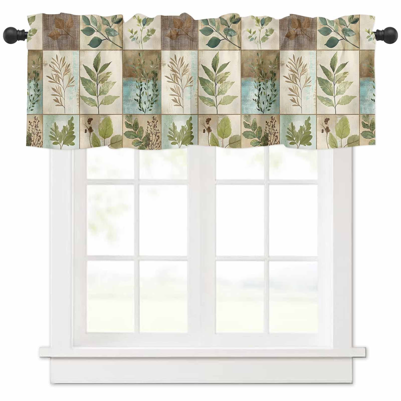 Summer Botanical Plaid Valances for Windows Farmhouse Kitchen Curtains ...