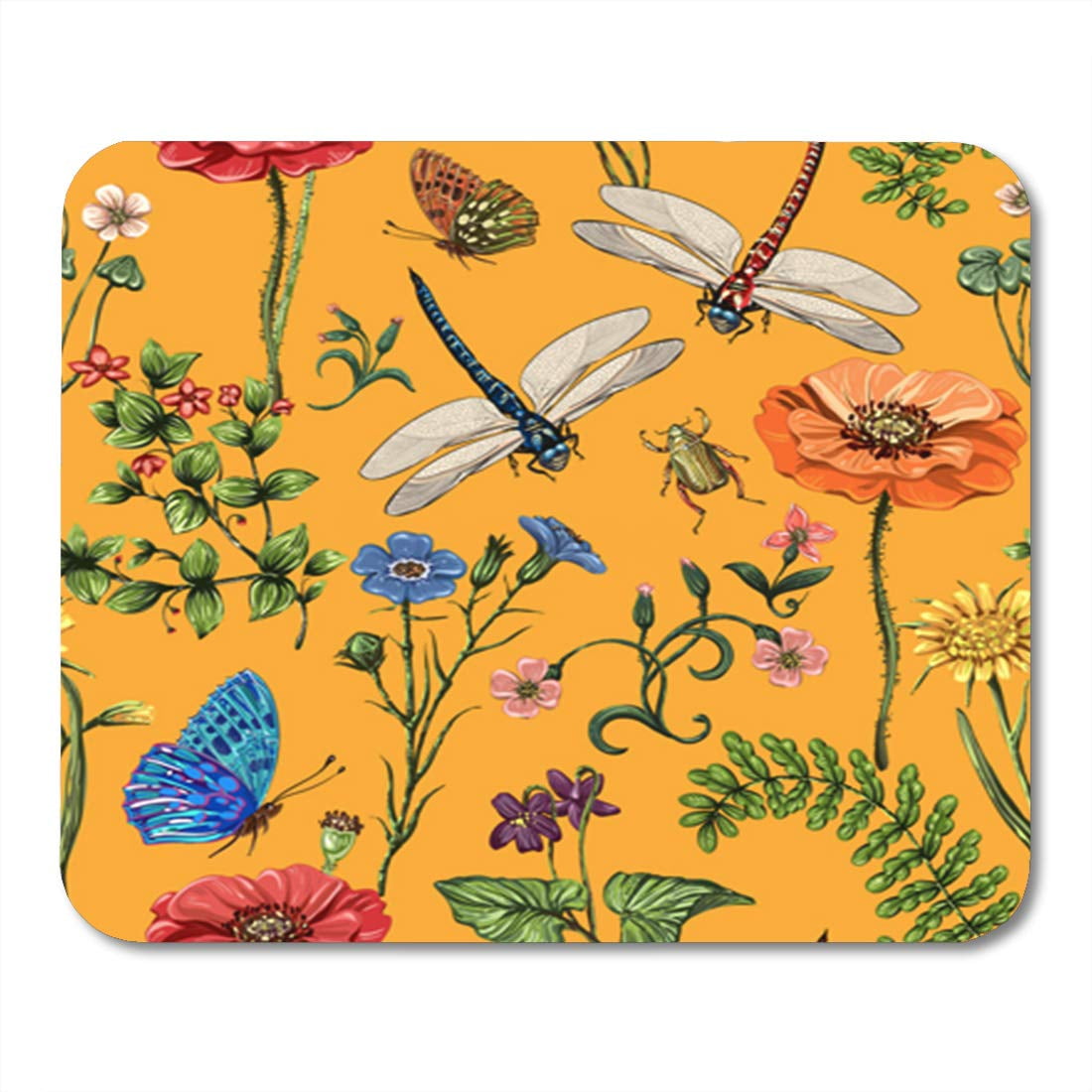 Summer Botanical Plants Insects Flowers in Vintage Butterflies ...