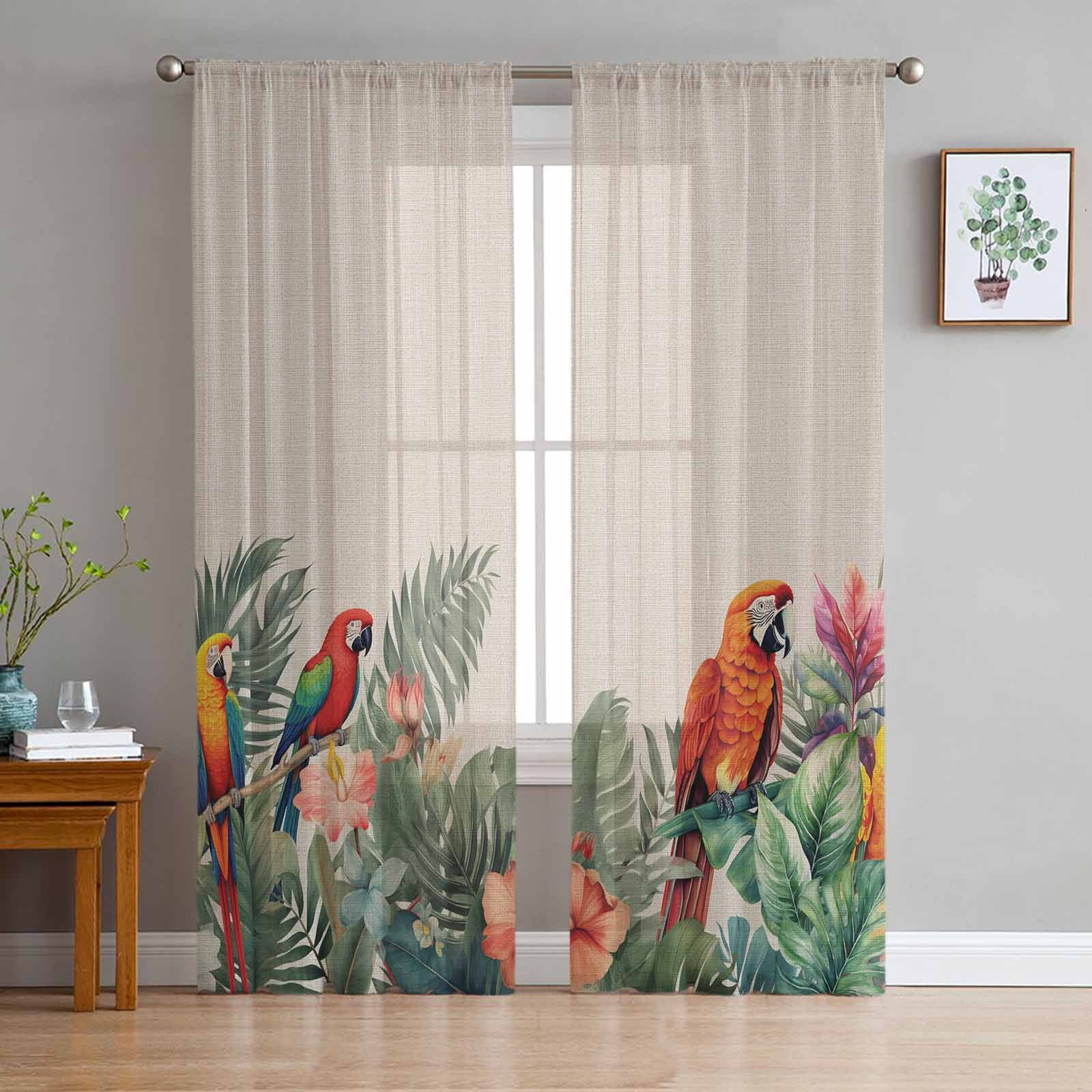 Summer Botanical Semi Sheer Curtains 72 Inch Length 2 Panels Set ...