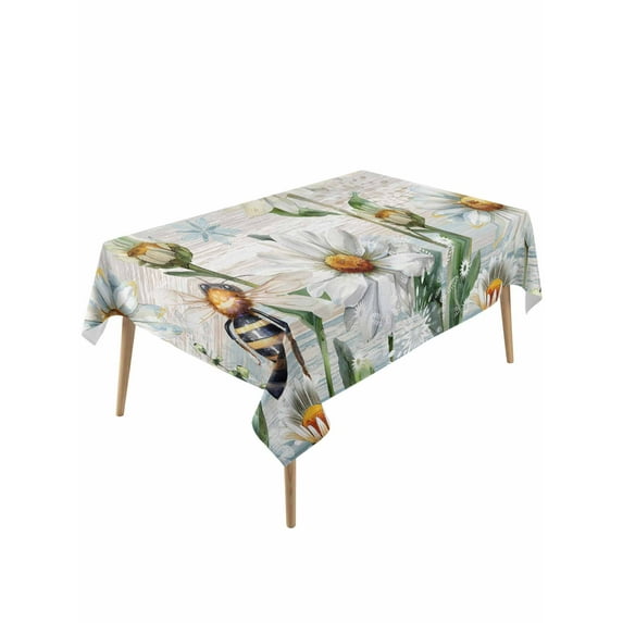 Summer Botanical Table Cloth, White Daisy Botanical Bee Farmhouse ...