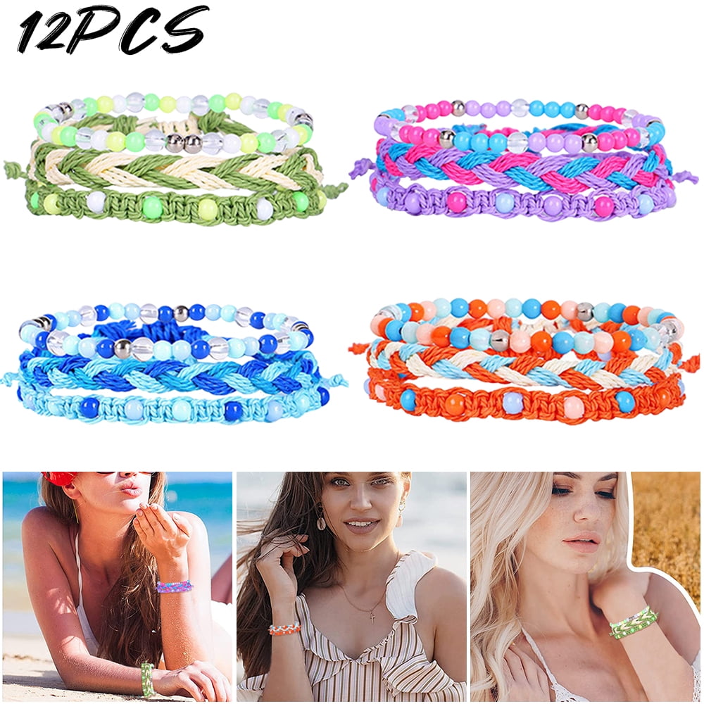 Summer Bracelets Set for Teen, GIUGT String Bracelets, 12 Strings Waterproof Braided String ...