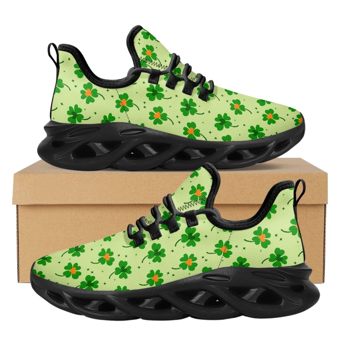 Summer Breathable Flat Shoes Shamrock 3D Printing Lace-Up Casual ...