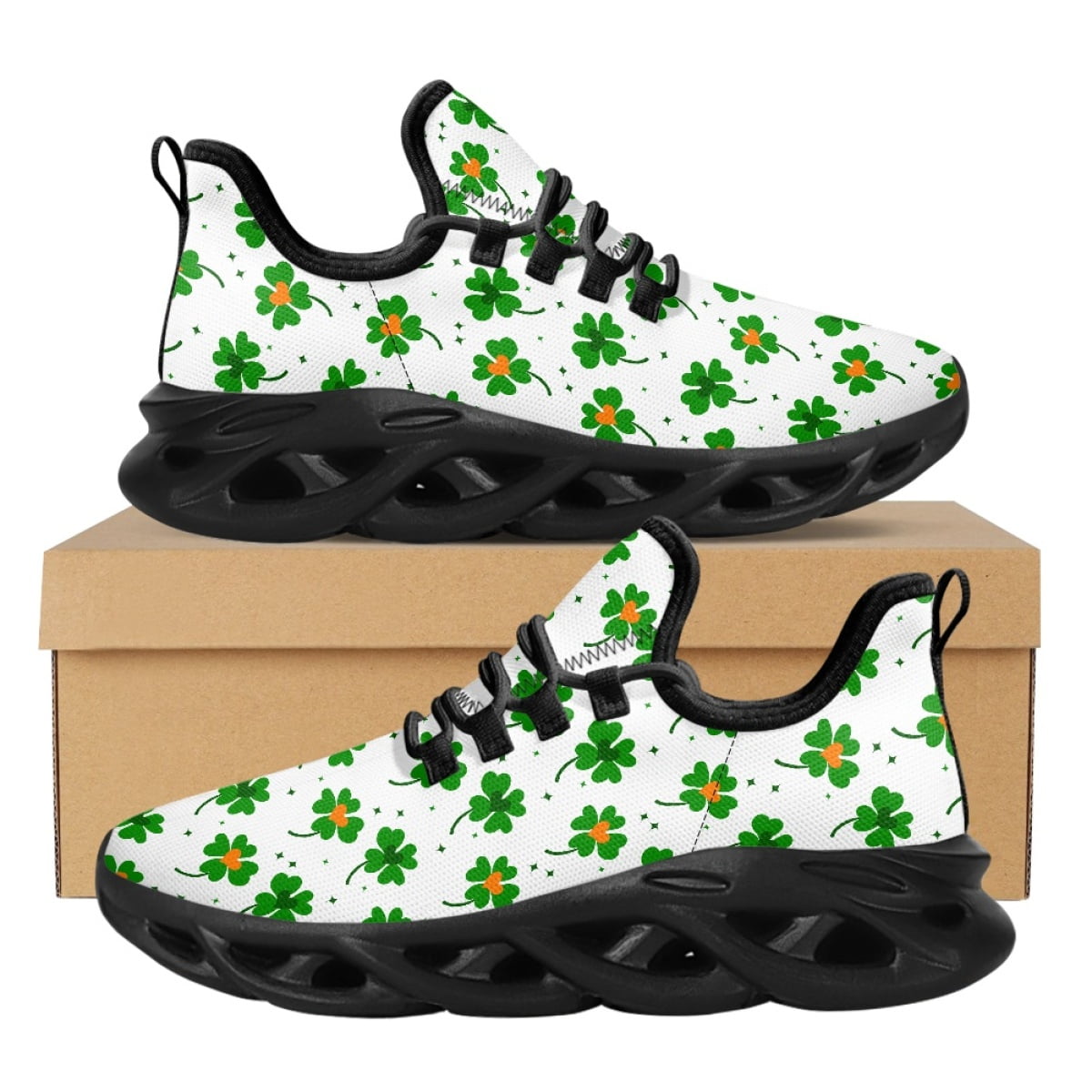 Summer Breathable Flat Shoes Shamrock 3D Printing Lace-Up Casual ...