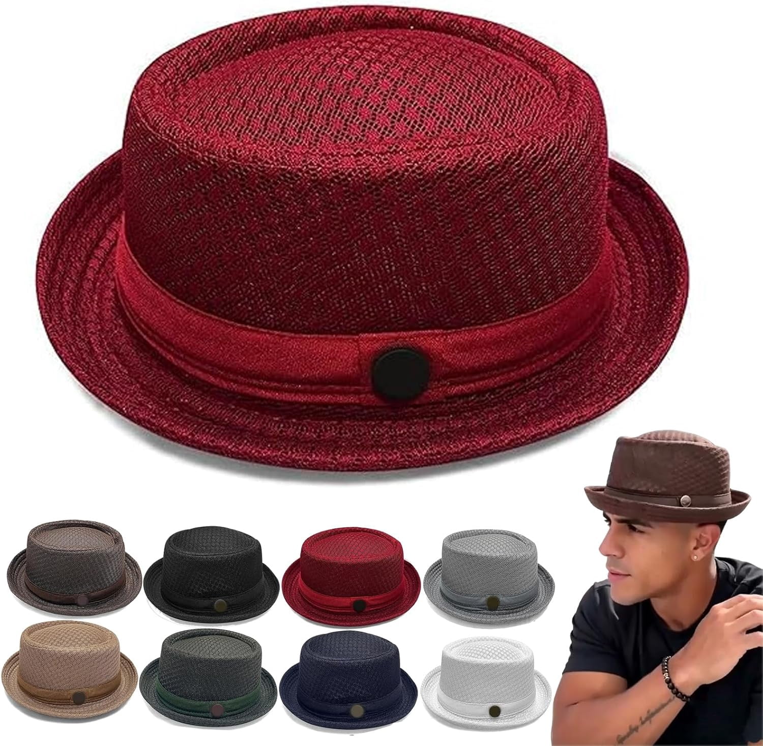 Summer Breathable Mesh Pork Pie Hat, Lightweight Fedora Bowler Hat ...