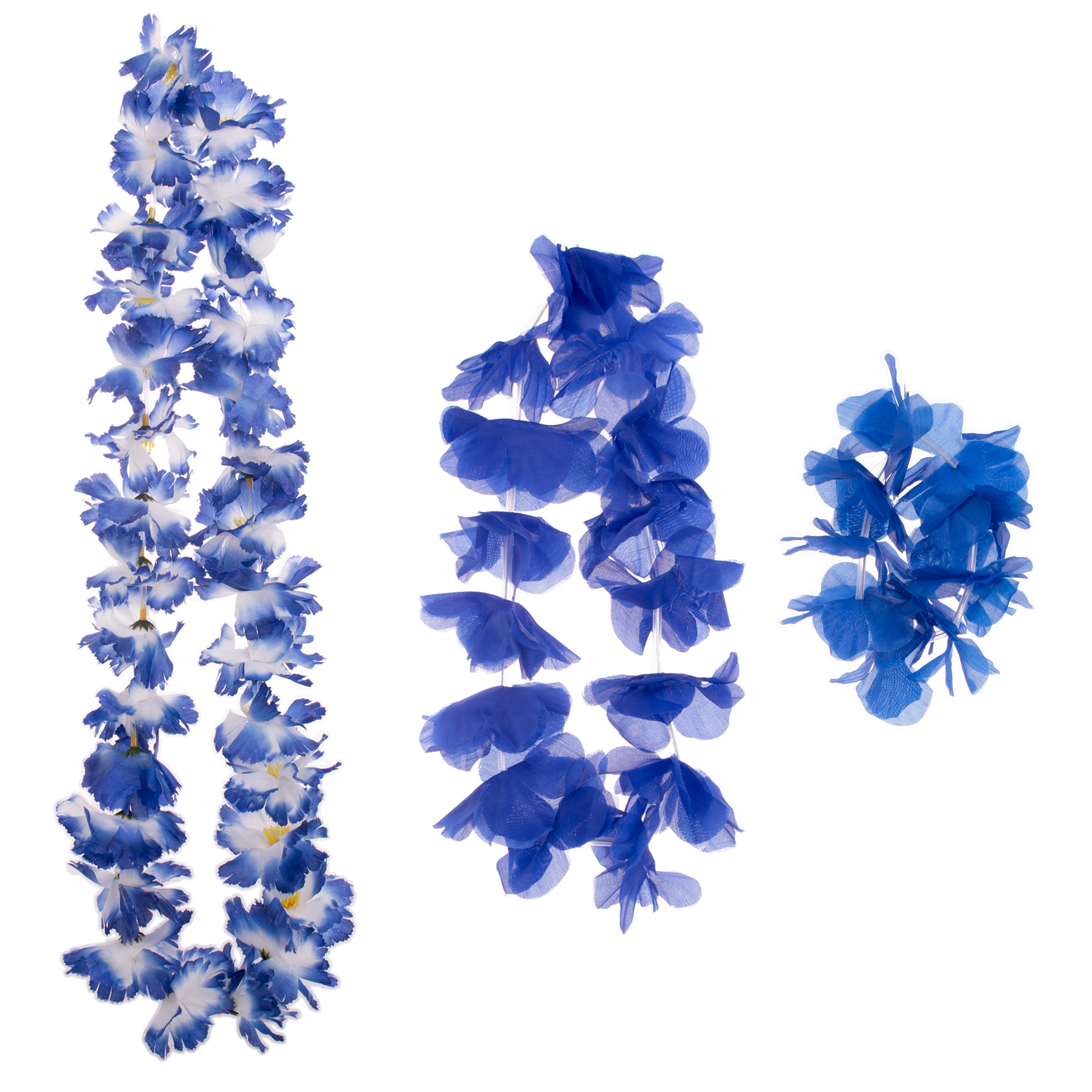 Summer Bright Luau Color Themed Hawaiian Flower 3pc Fabric Lei Set ...