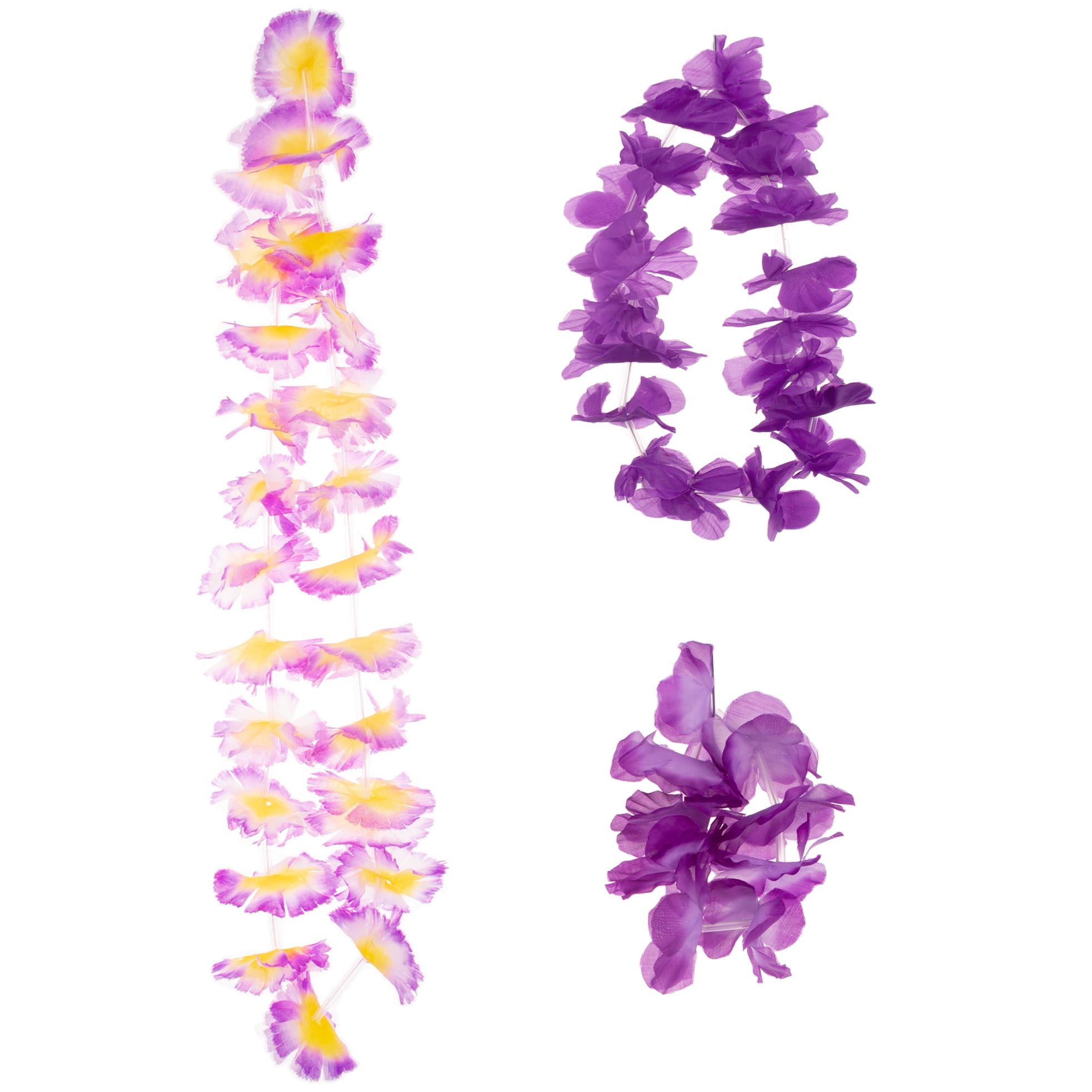 Summer Bright Luau Color Themed Hawaiian Flower 3pc Fabric Lei Set ...