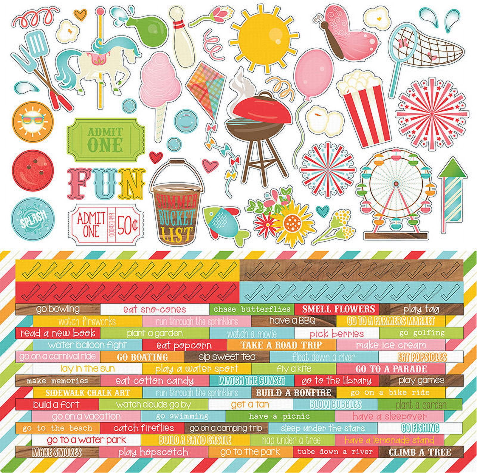 Summer Bucket List Element & Word Strip Stickers - Photoplay - Walmart.com