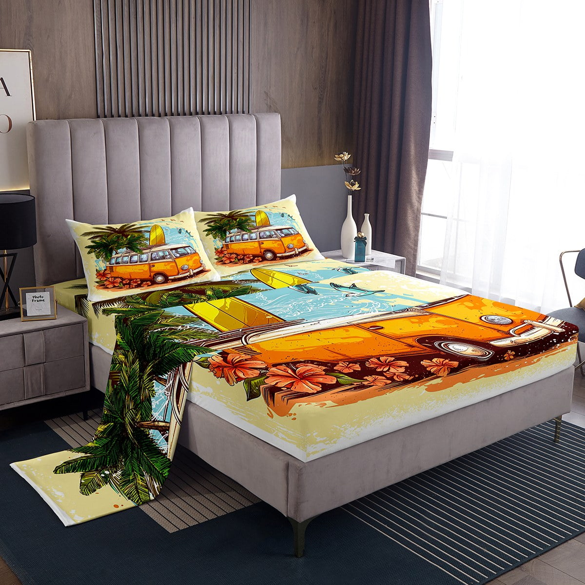 Summer Bus Sheet Set for Girls Boys Adults, Beach Holiday Sheets Palm ...