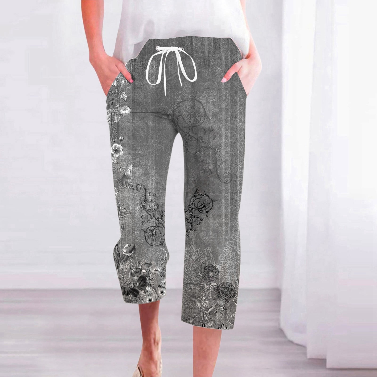 Summer C Fashion Pants For Women Drawstring Elastic High Waist Linen ...