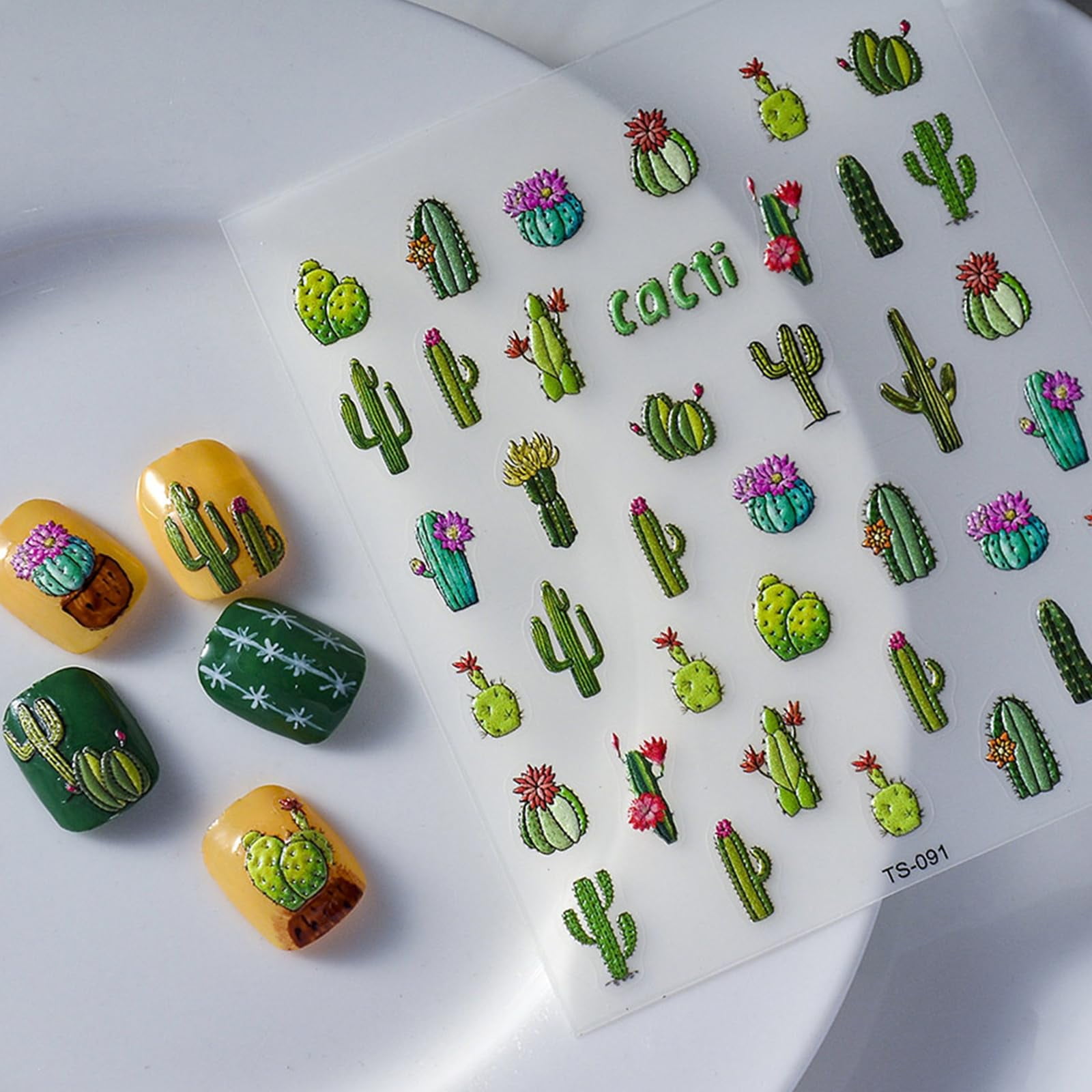 Summer Cactus Nail Art Stickers 5D Embossed Tropical Cactus Nail Decals ...