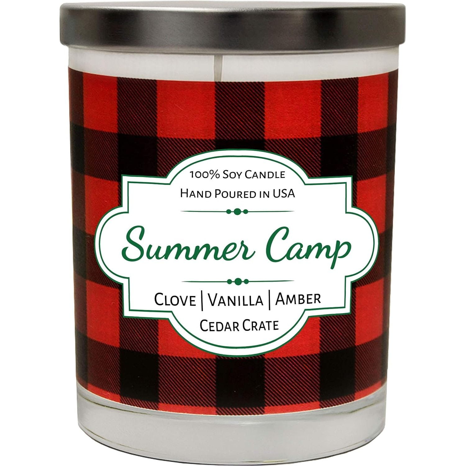 Summer Camp | Buffalo Plaid Candle Jar, 100% Soy Campfire Candle Scented With Vanilla | Clove ...