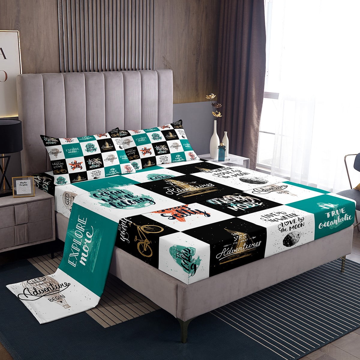 Summer Camping Bed Sheets Set, Camper Decor Sheets Happy Camping Exploring Adventure Sheet Set ...