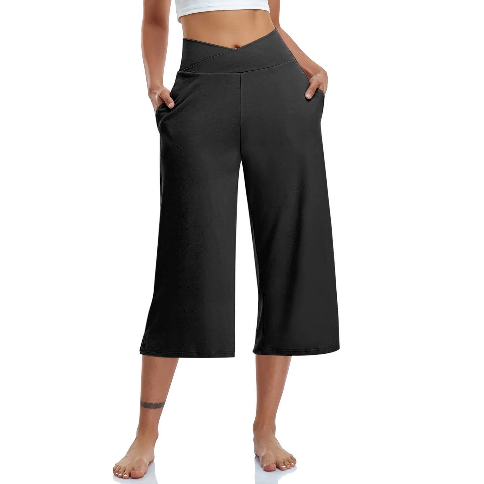 Summer Capris for Women Cropped Pant Leg Cut Tall Size Polyester Capris ...