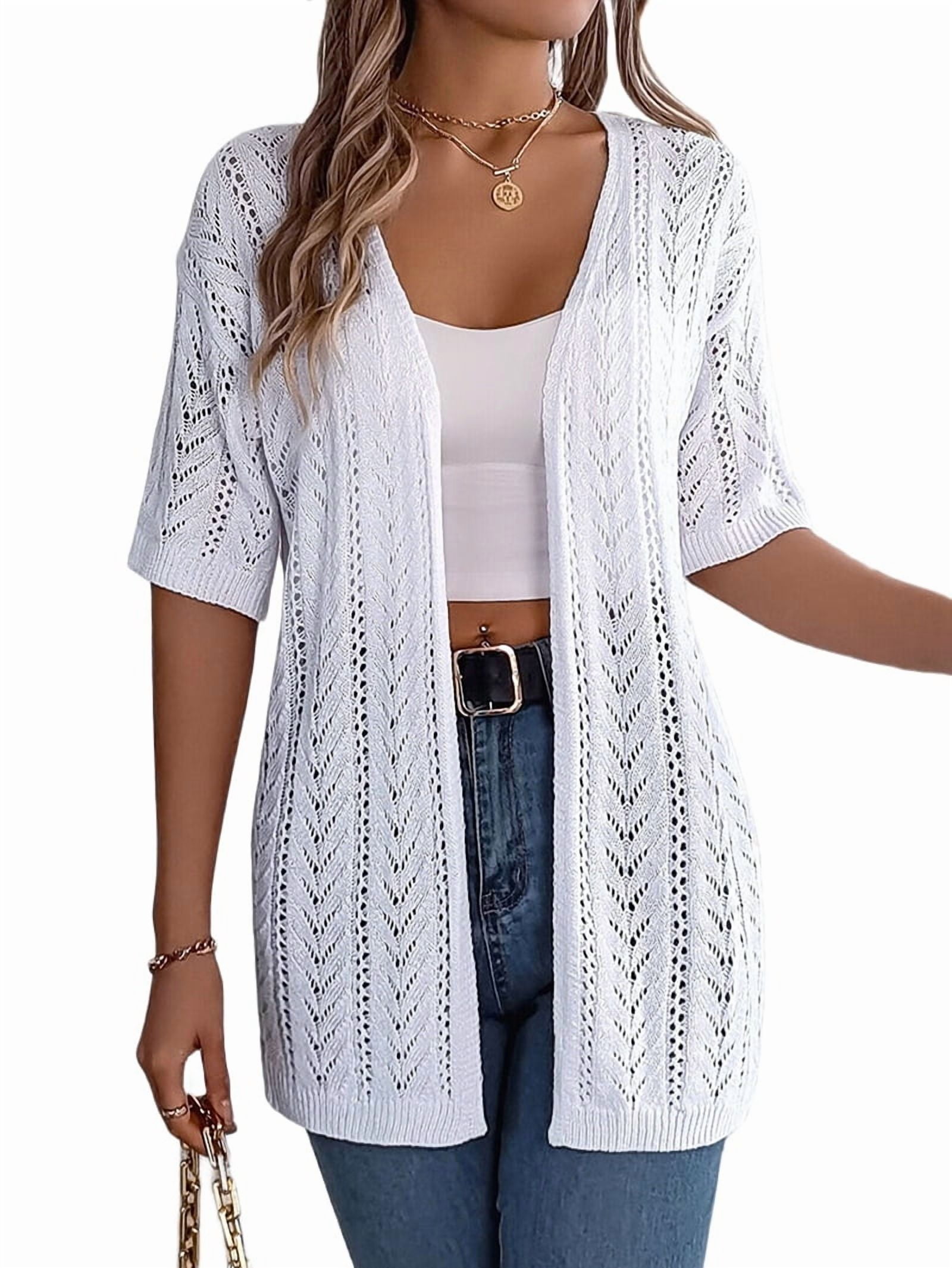 Summer Cardigan Sweaters for Women Light-Weight Half Sleeve Open Front ...