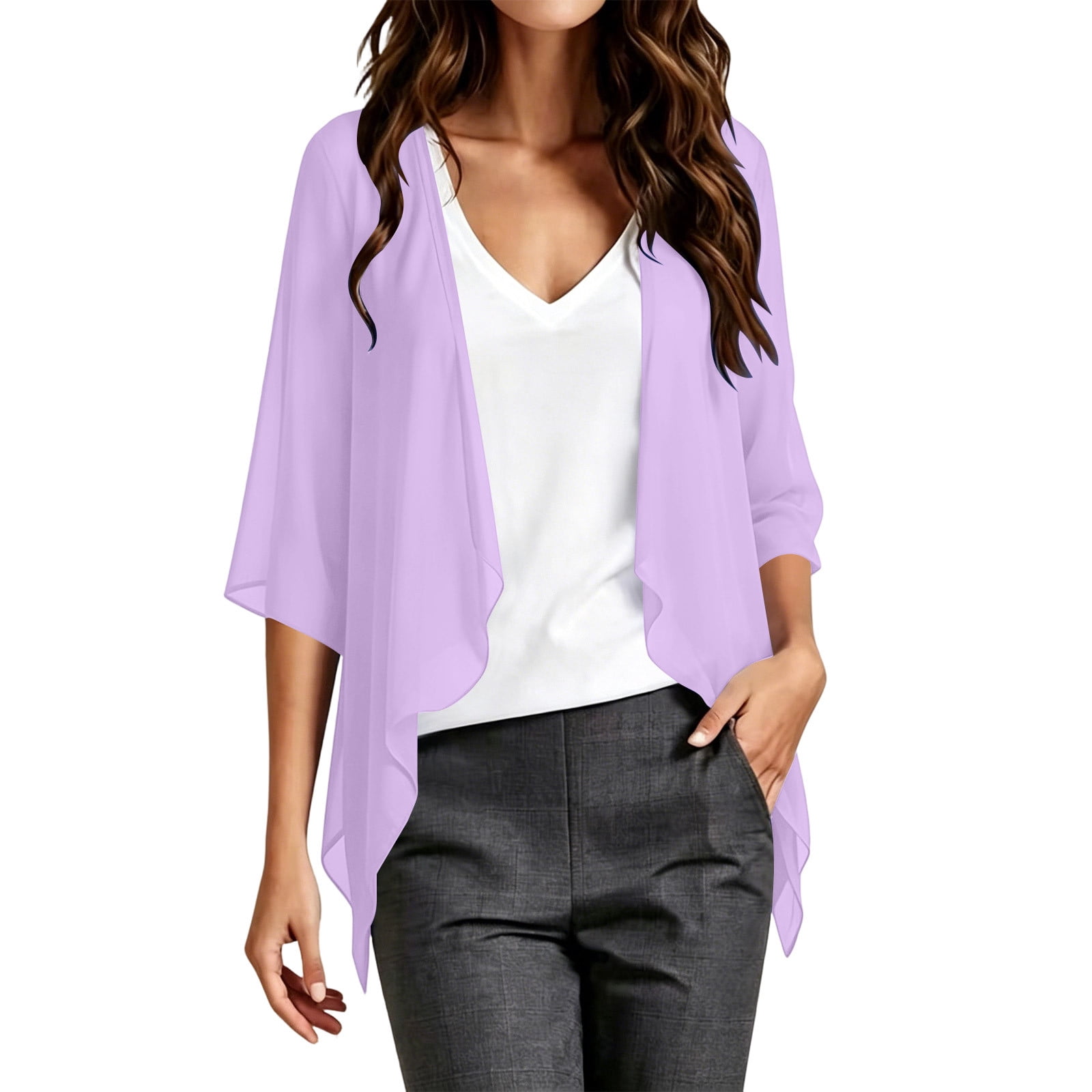 Summer Cardigans for Women Draped Open Front Lightweight 3/4 Sleeve ...