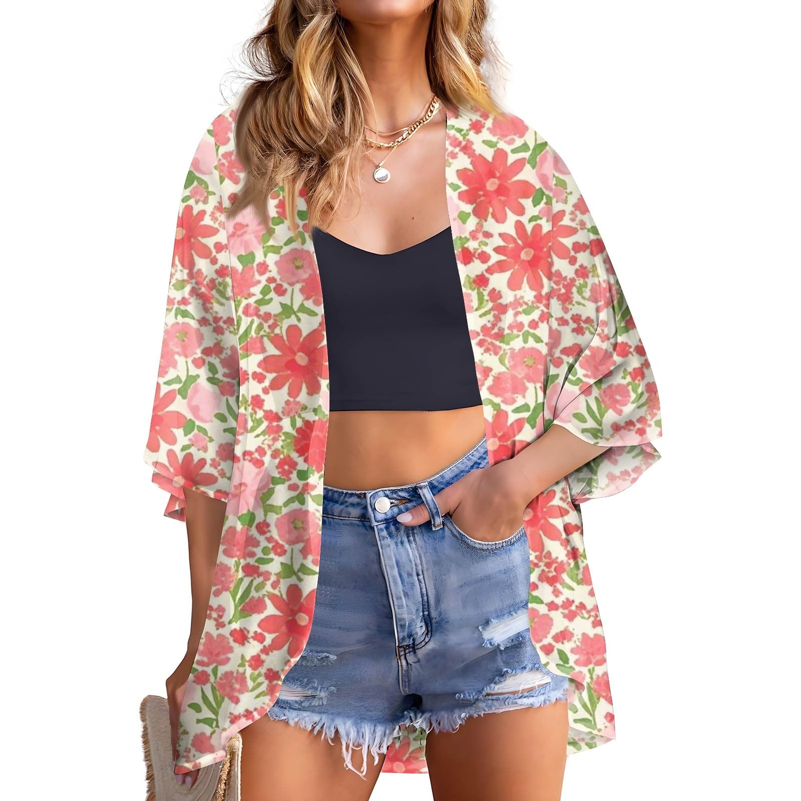 TrdSipl Summer Cardigans for Women Lightweight 3/4 Sleeve Sheer ...
