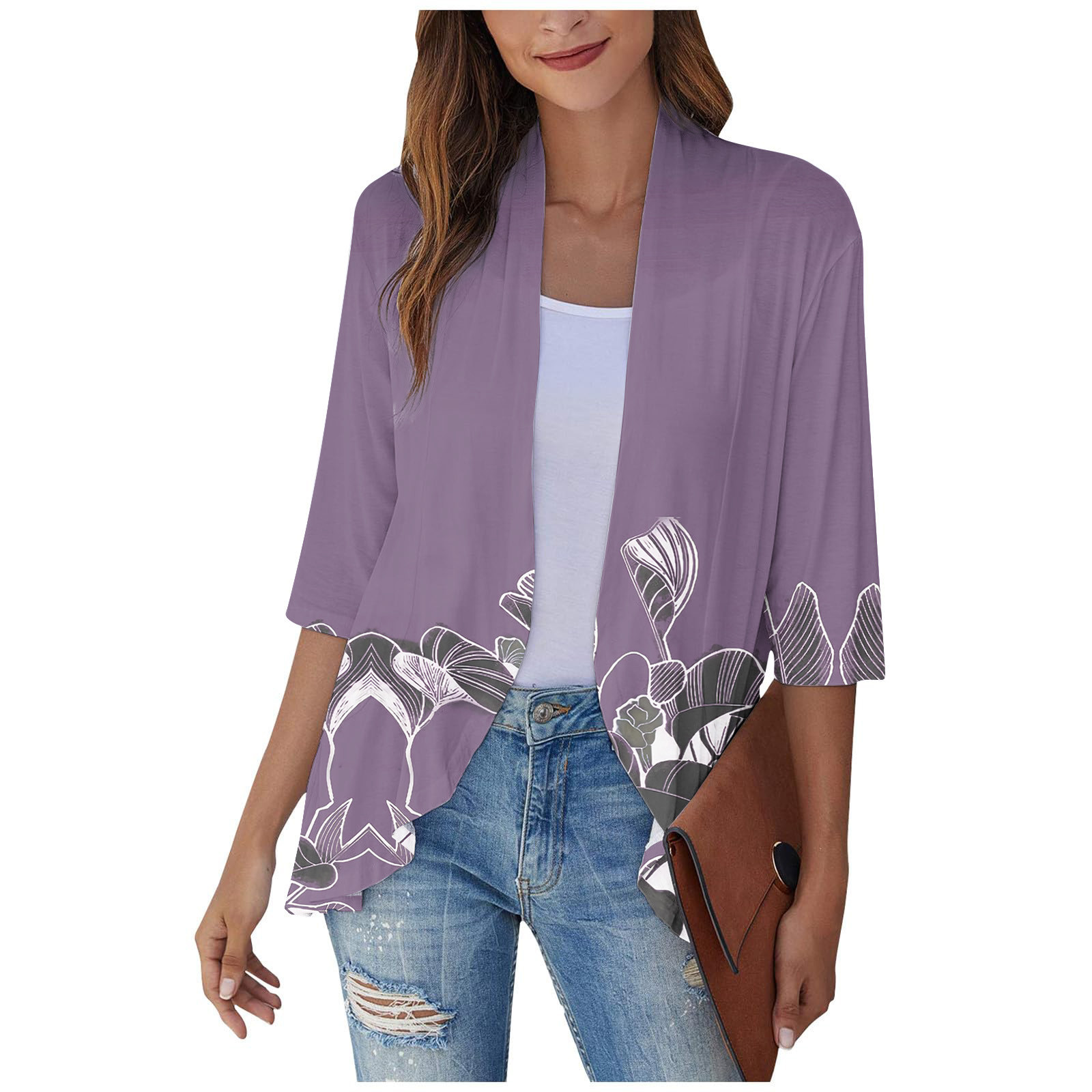 Summer Cardigans for Women Lightweight Plus Size 3/4 Sleeve Casual ...