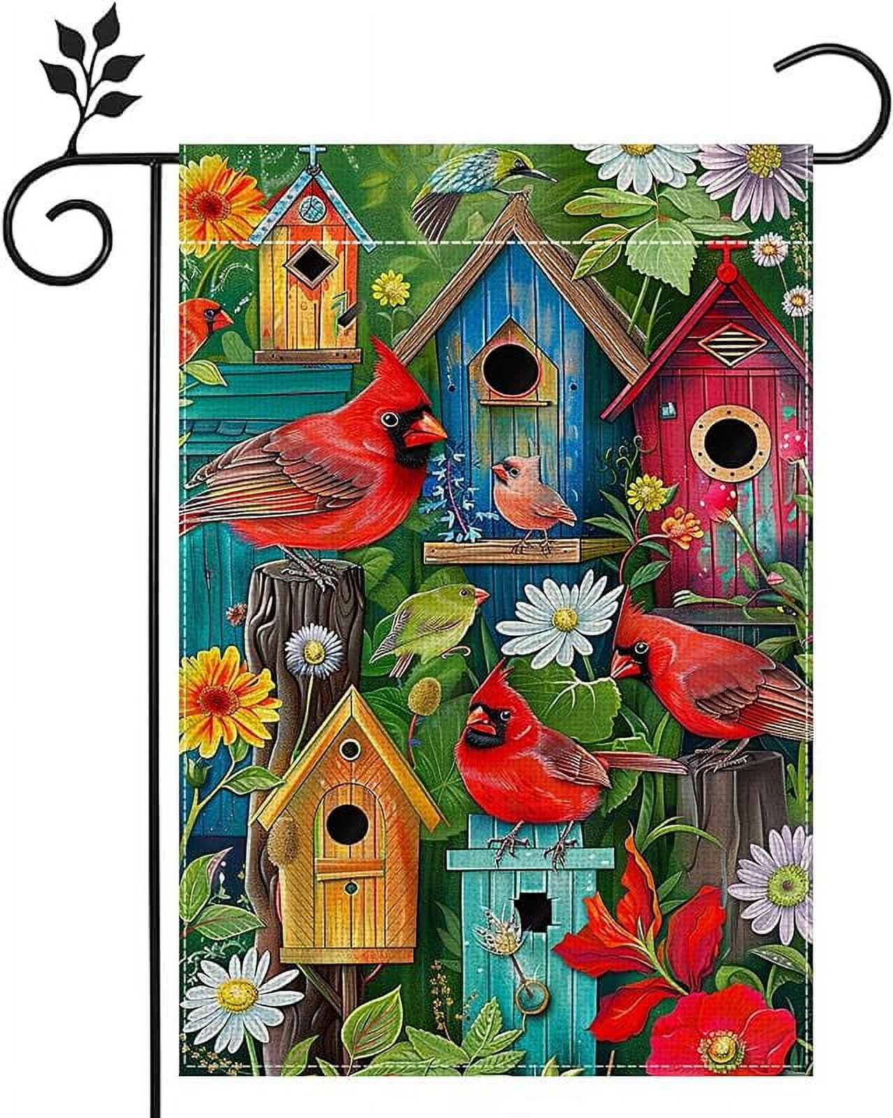Summer Cardinal Birdhouse Garden Flags, Summer Red Birds Flowers ...