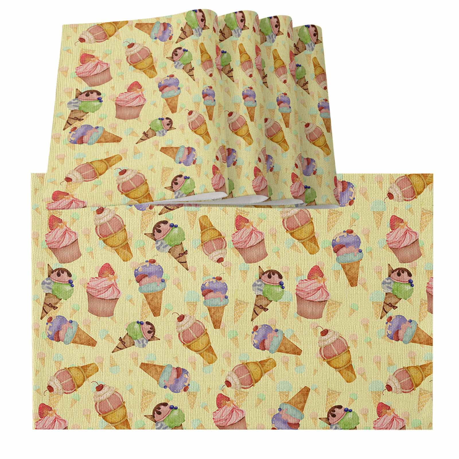 Summer Cartoon Ice Cream Placemats for Dinning Table Set of 4, Colorful ...