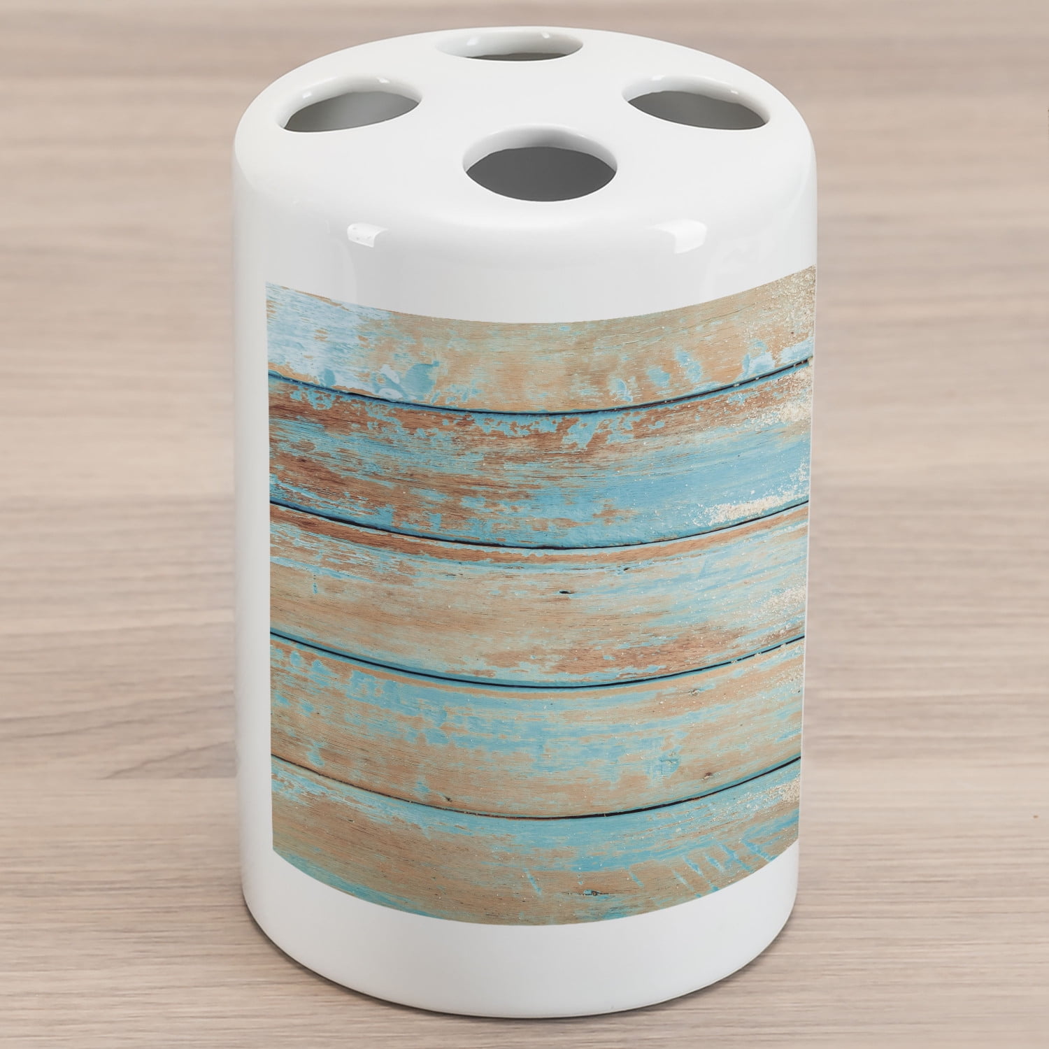 Summer Ceramic Toothbrush Holder, Sandy Beach Theme Wooden Planks Deck ...