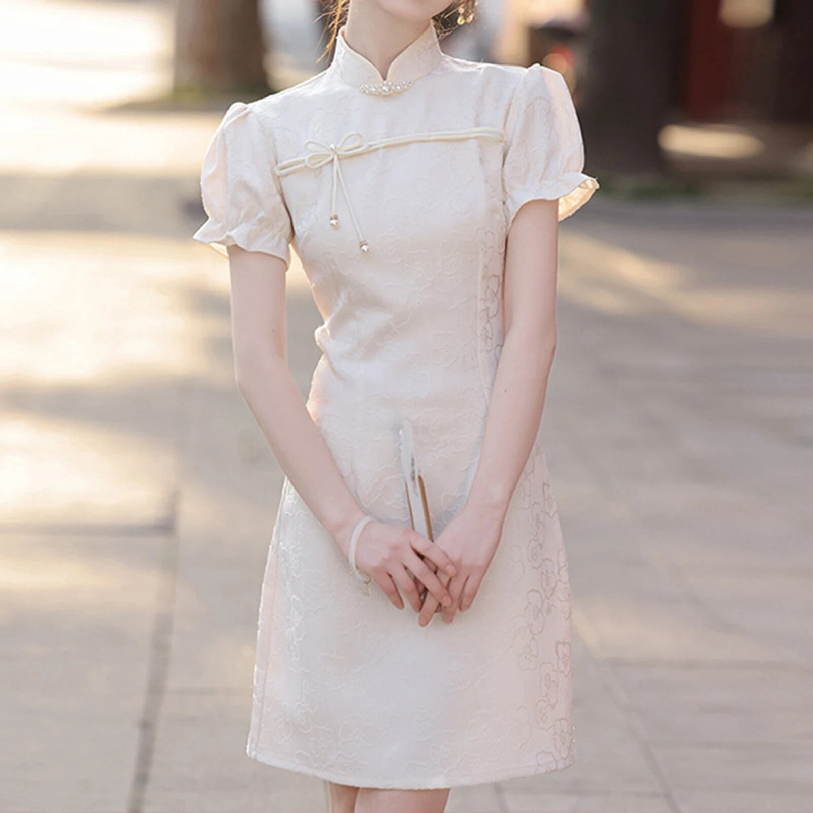 Summer Cheongsam Dress Puff Sleeves Short Style Modified Cheongsam ...