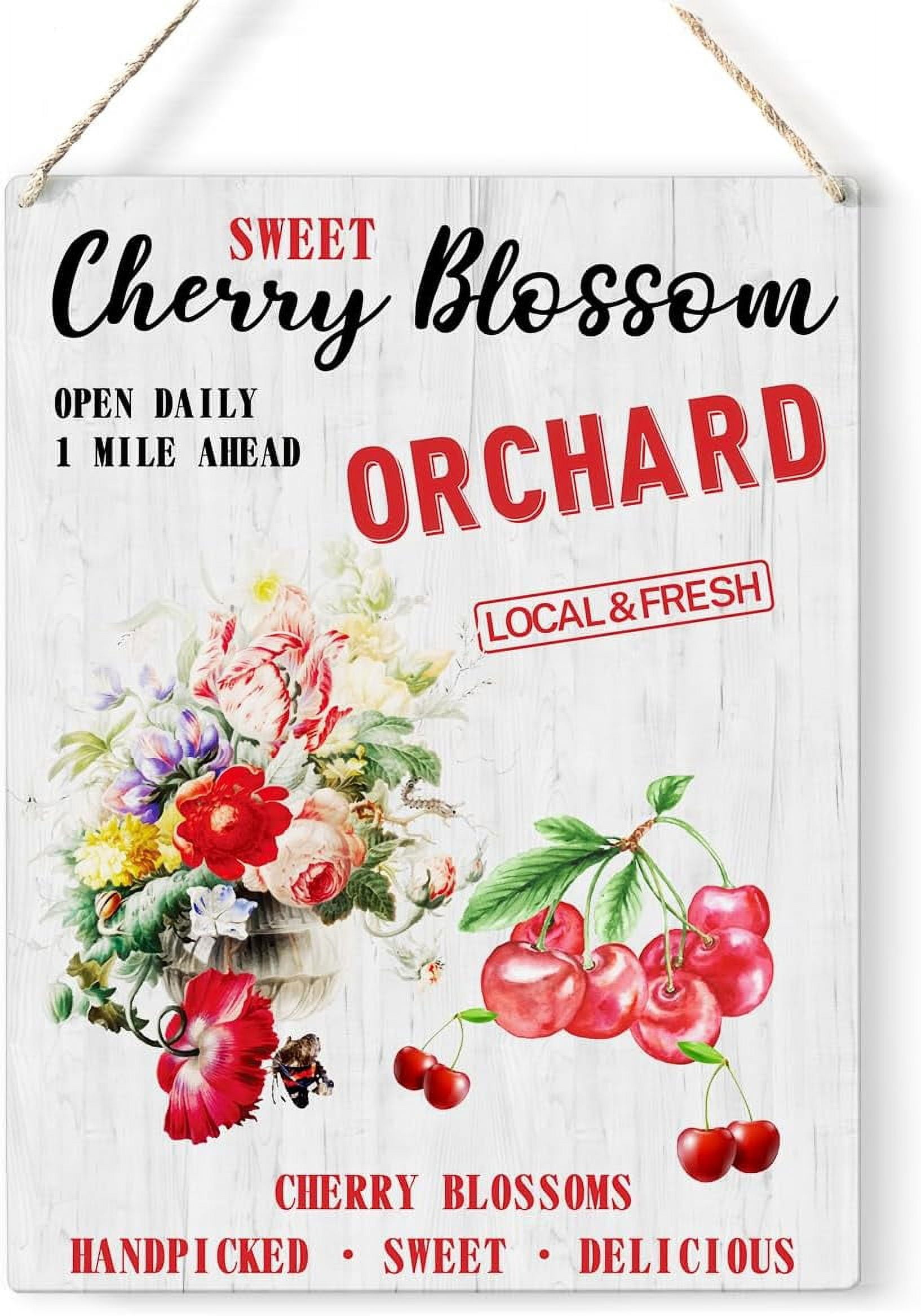 Summer Cherry Wood Sign Cherry Blossom Orchard Wooden Signs Rustic ...