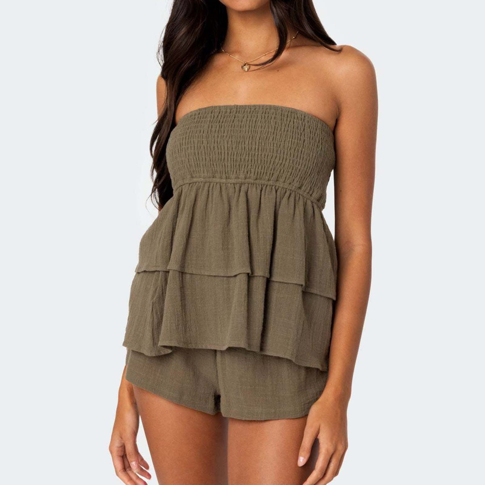 Summer Chest Wrapped Sexy Top Off Shoulder Double Layer Pulling Women's ...