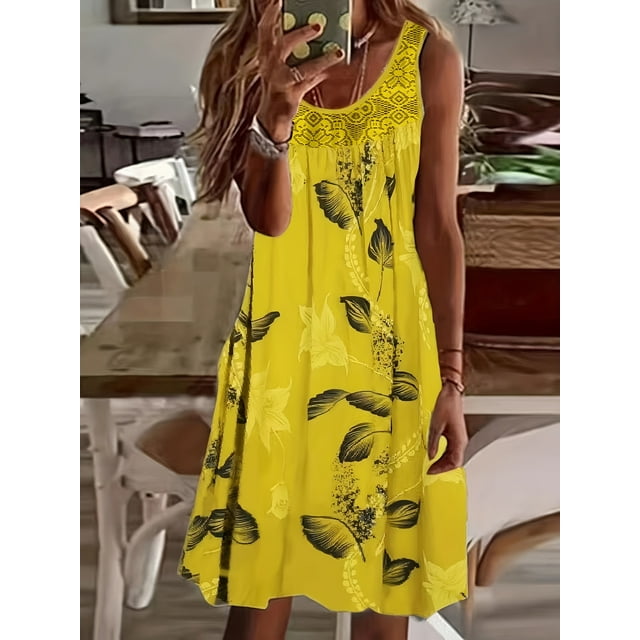 Summer Chic Plus Size Maxi Dress With Floral Print And Eyelet Lace