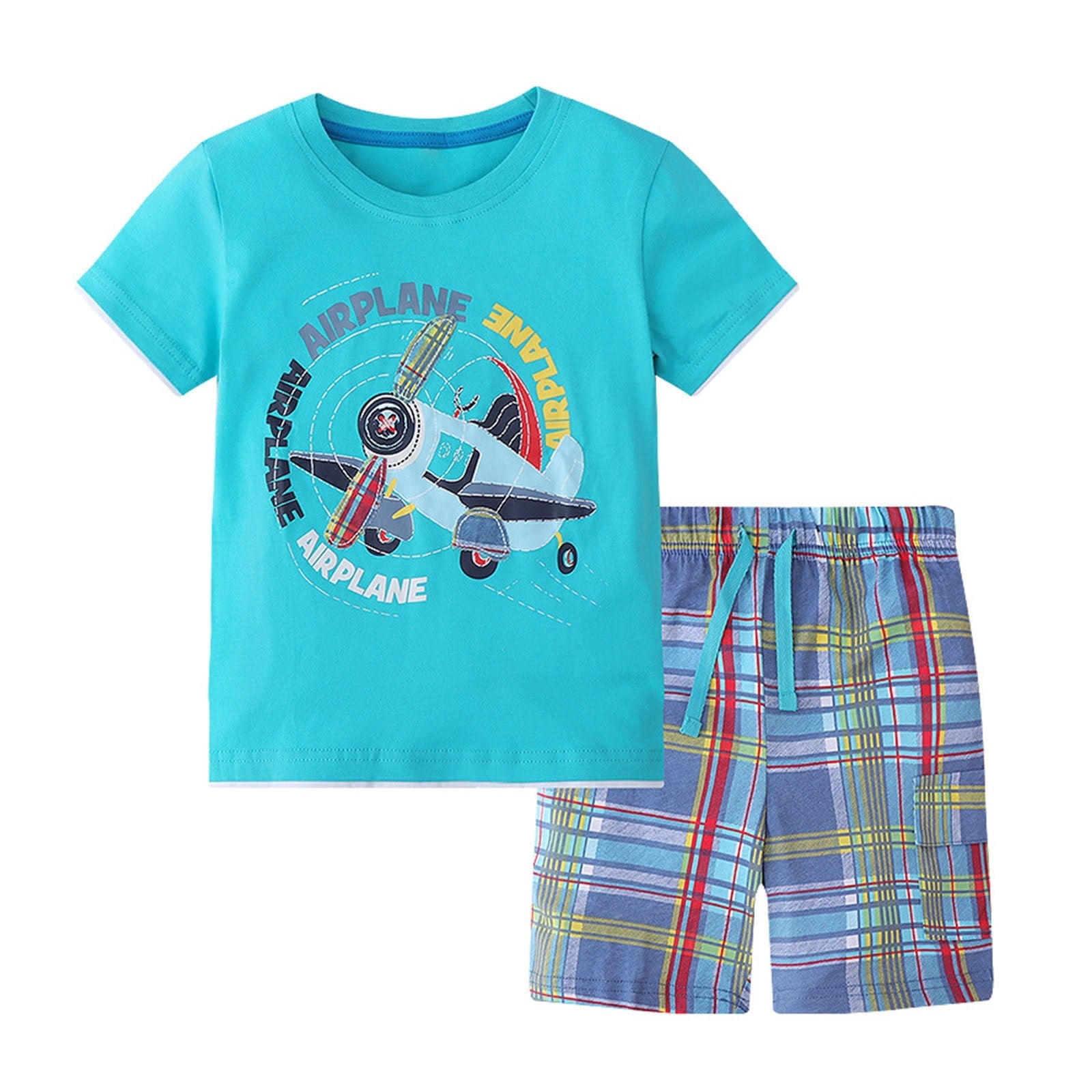Summer Children Short Sleeve Shorts 2PCS Knitted Cotton Cartoon ...
