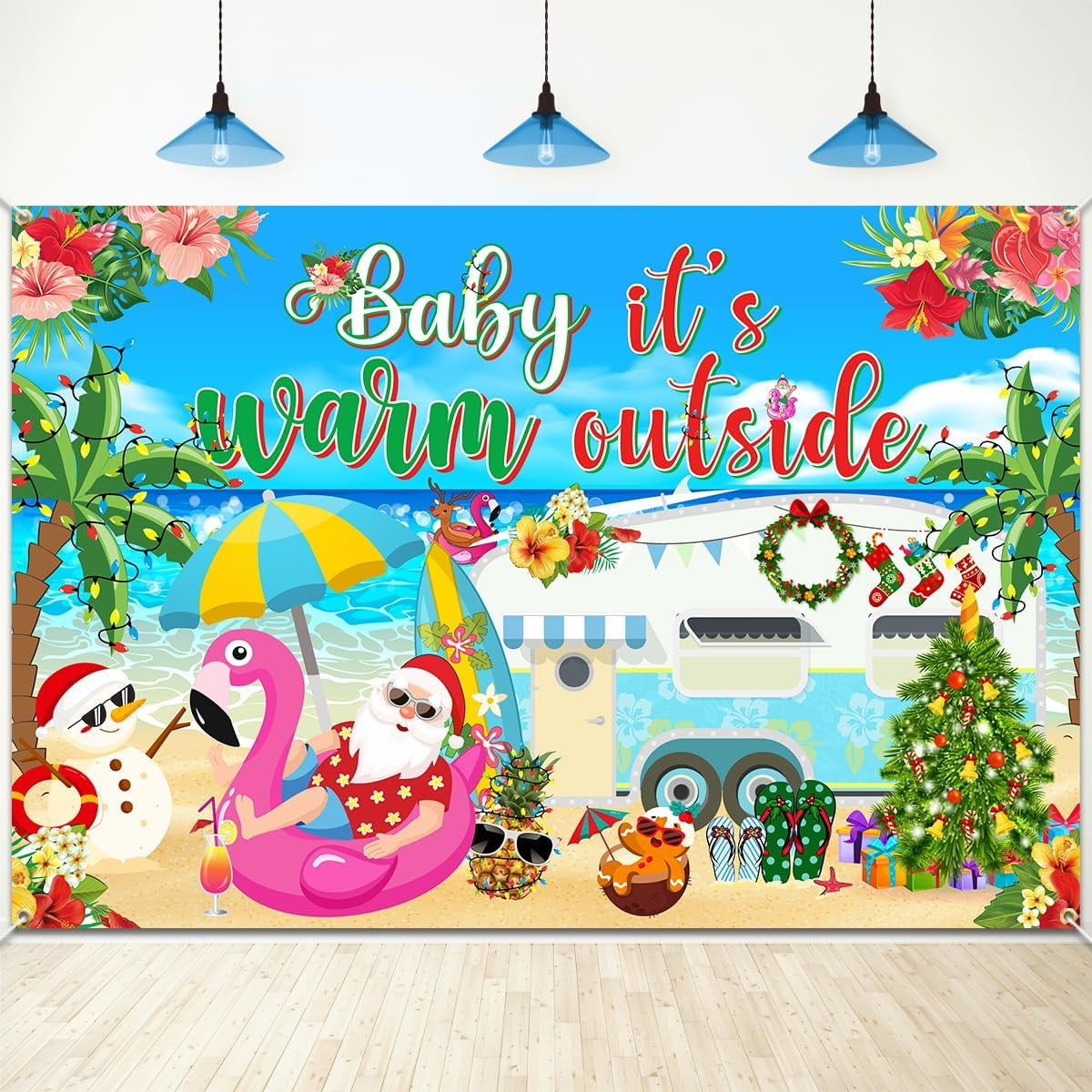 Summer Christmas Backdrop Decorations Baby It’s Warm Outside Banner ...