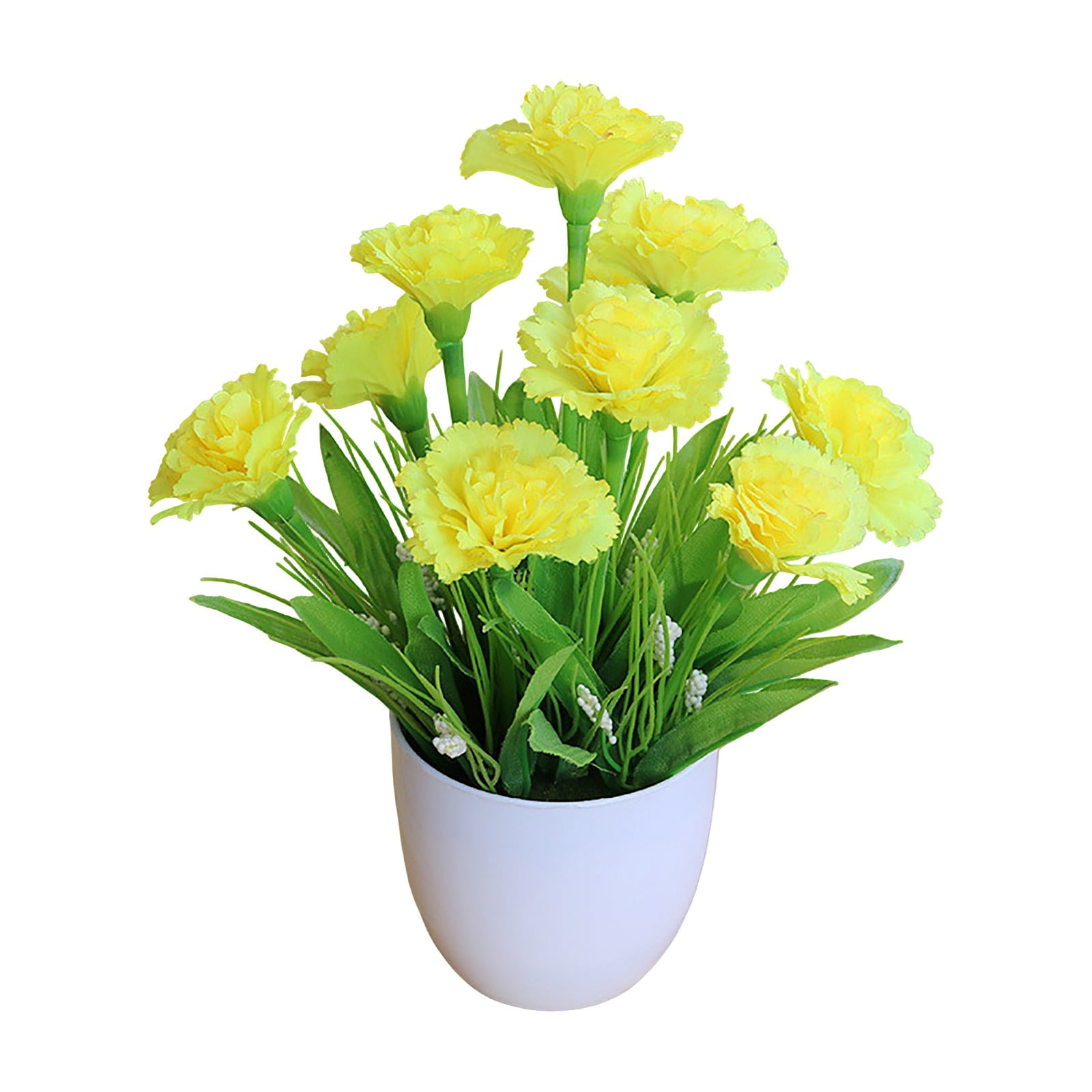 Summer Clearance 10 Stems Artificial Yellow Carnation Flowers in White ...