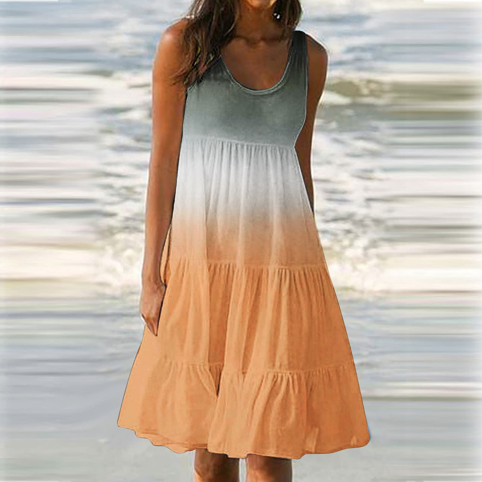 Zpanxa Women's Casual Loose Plain Maxi Sundress, V Neck Sleeveless ...