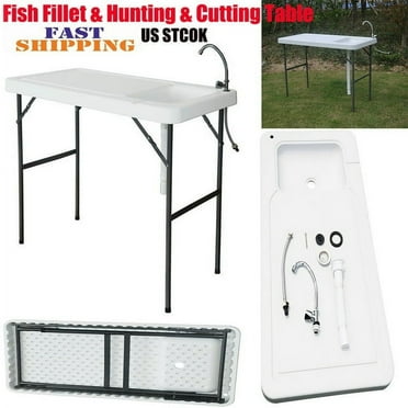 Outsunny Folding Fish Cleaning Table with Sinks, Outdoor Fillet Table ...
