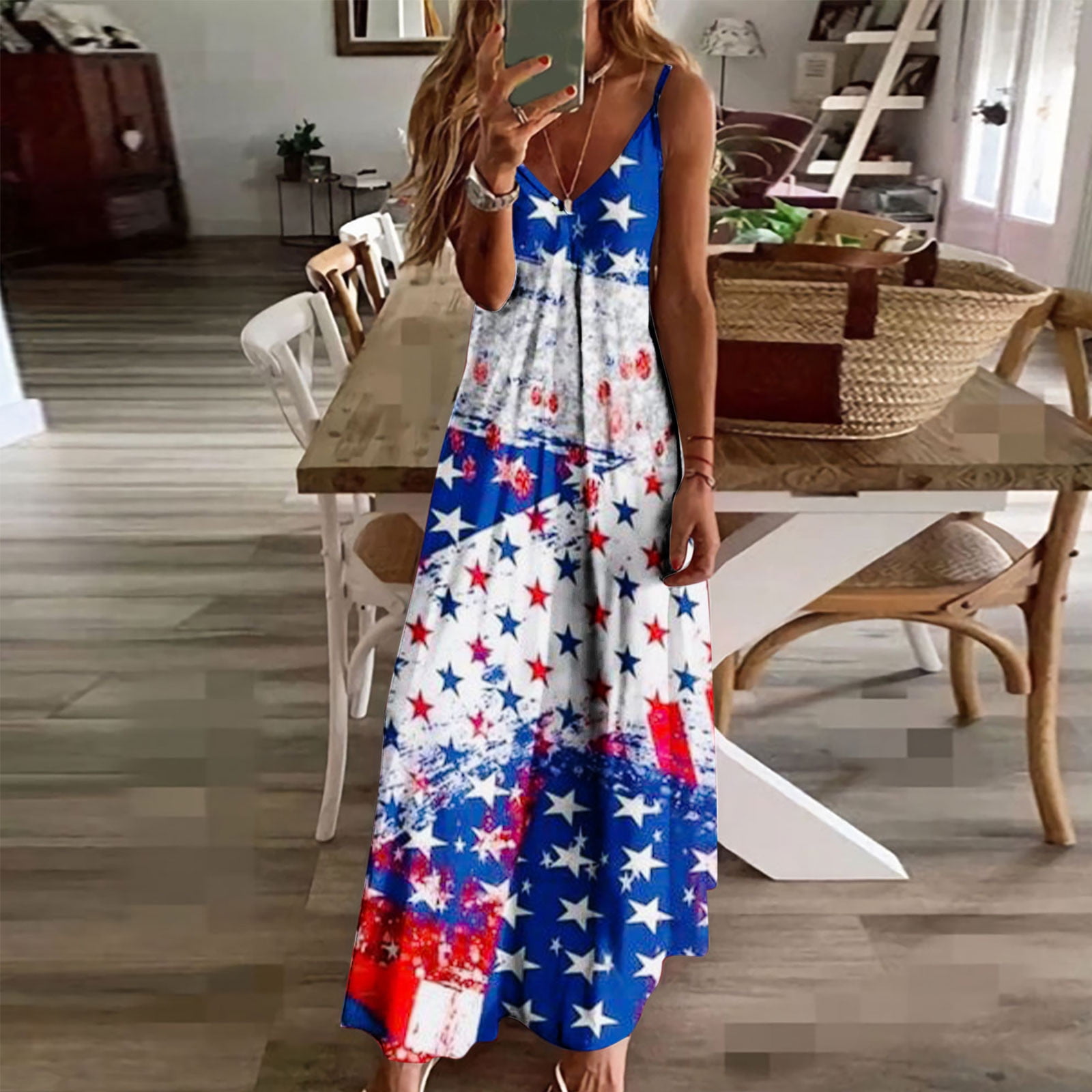Summer Clearance! Joau Womens American Flag Sleeveless Maxi Dress 4th ...