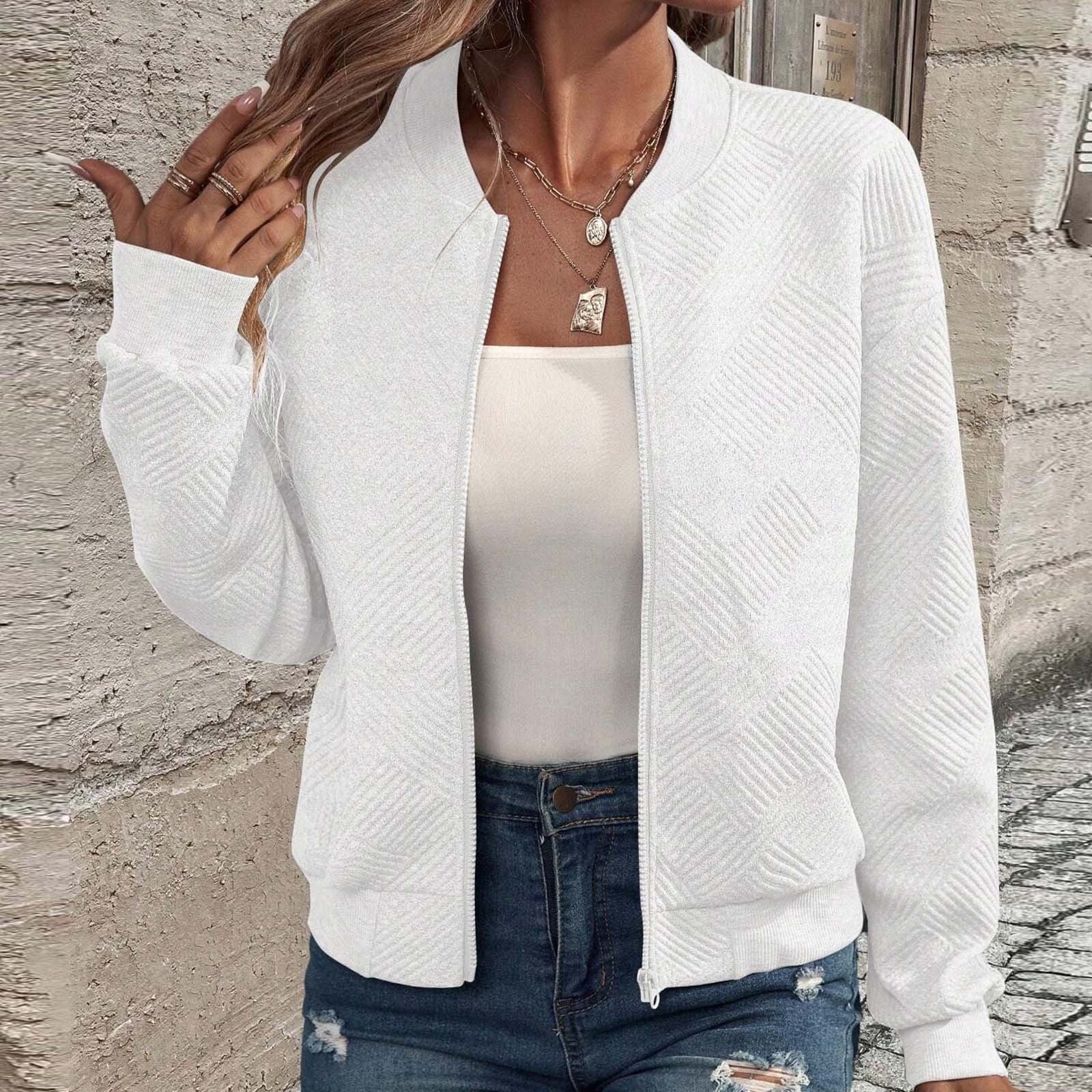 Summer Clearance Ofreoo Women's Casual Solid Long Sleeved Zipper Jacket ...