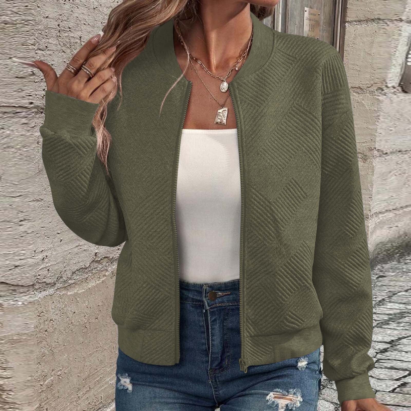 Summer Clearance Ofreoo Women's Casual Solid Long Sleeved Zipper Jacket ...