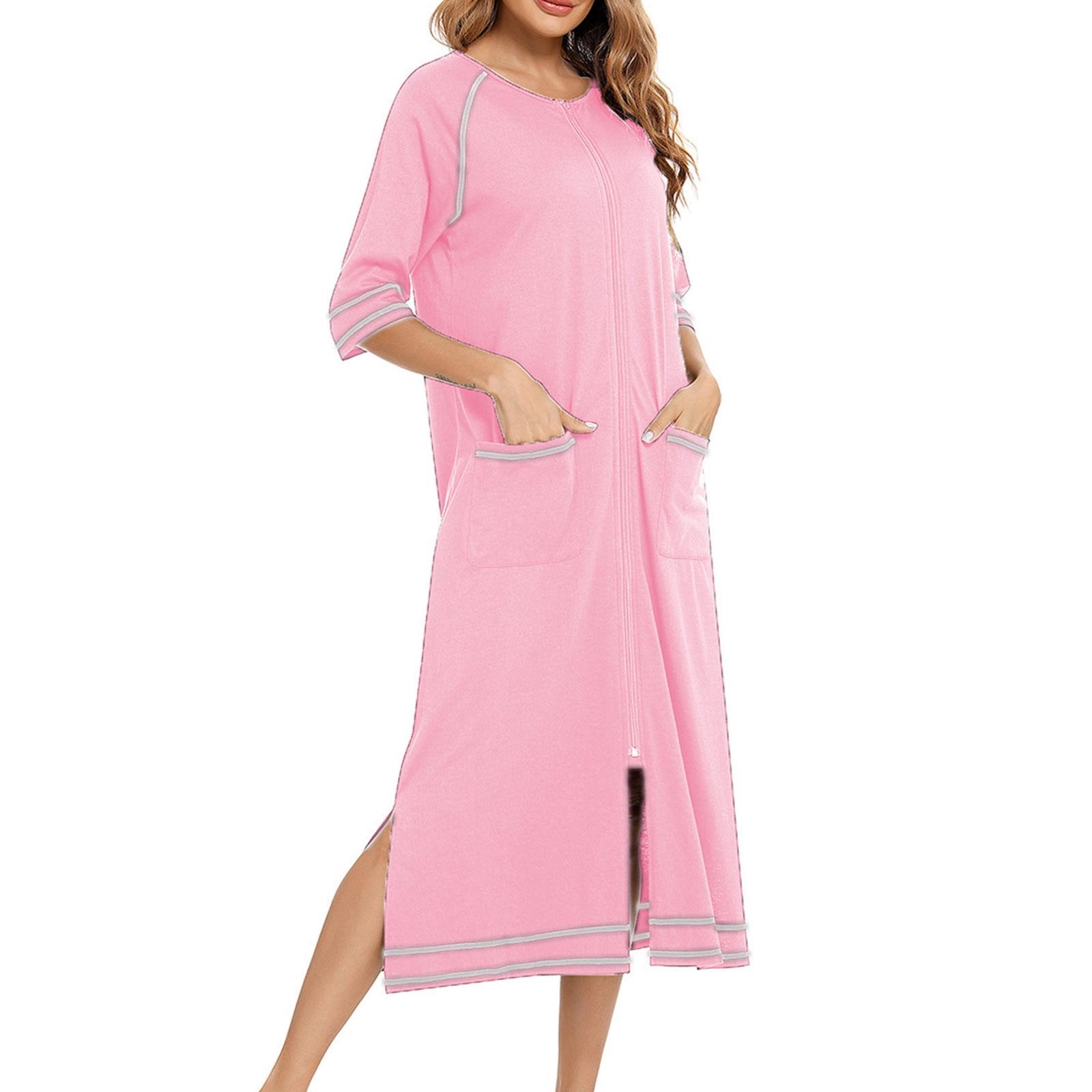Summer Clearance Sale! TMOYZQ Women Zipper Up Robe 3/4 Sleeves ...