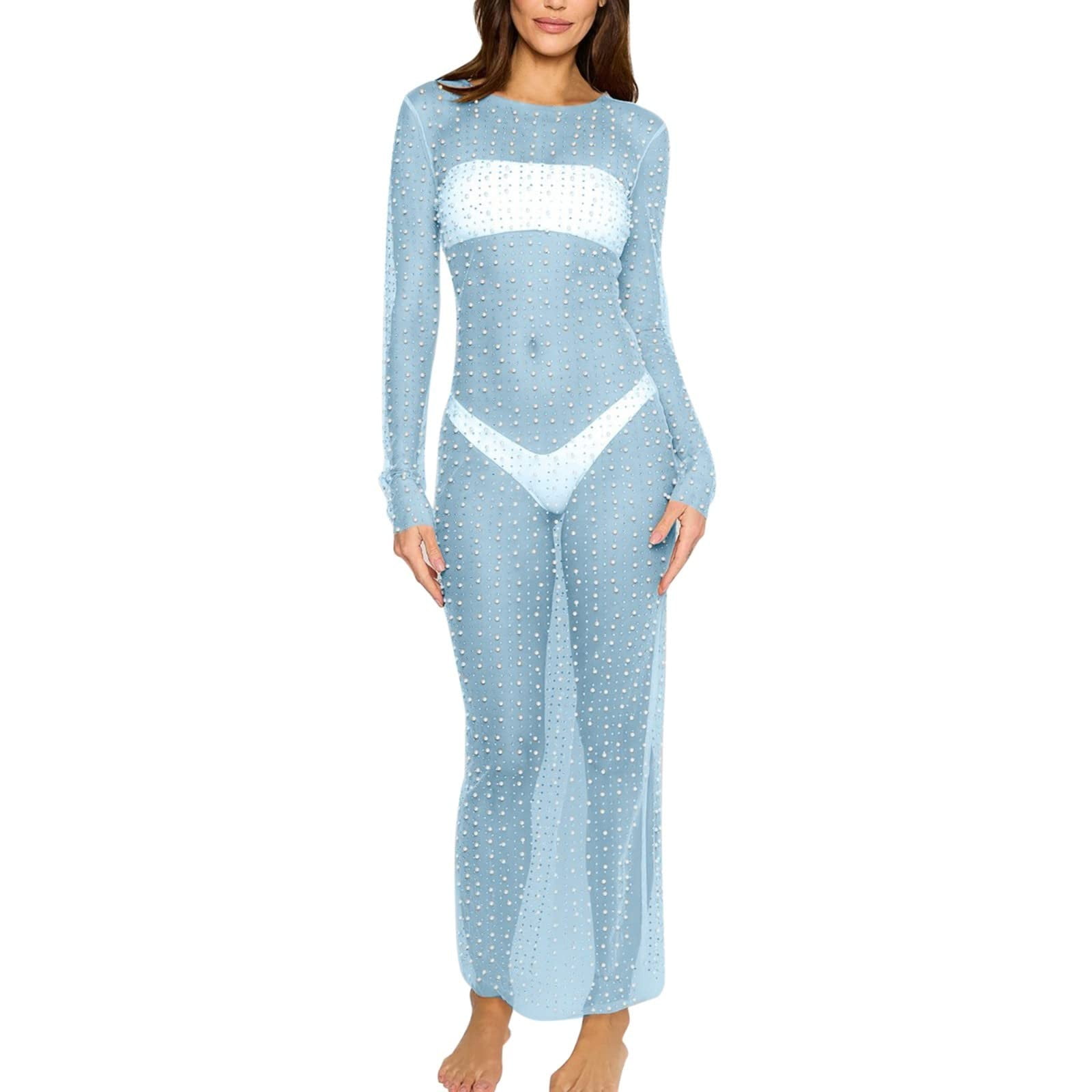 Summer Clearance Sale! TMOYZQ Women's Sexy Sheer Mesh Pearl Swimsuit ...