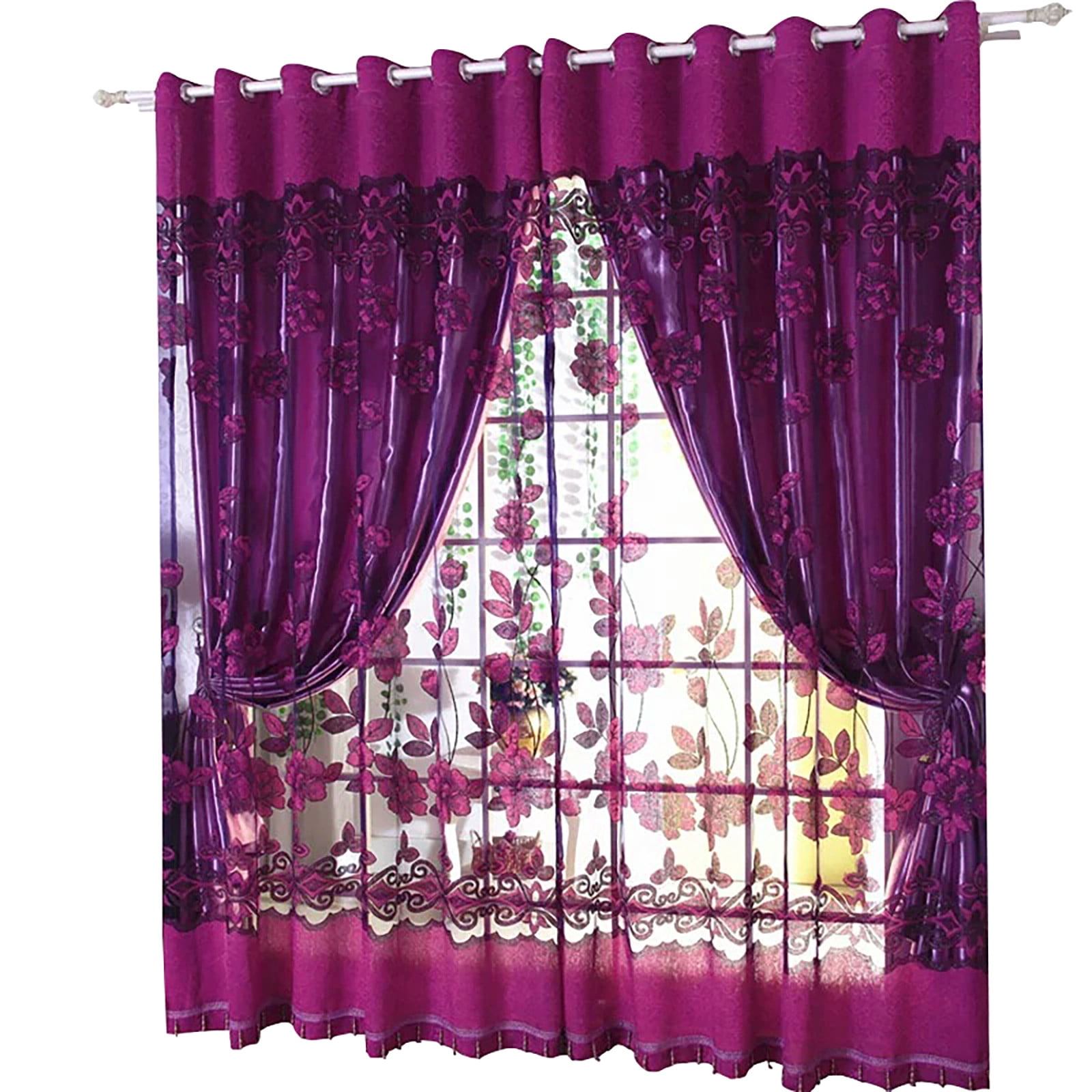 Summer Clearance Sheer Leaves Tulle Window Drape Voile Curtain Valance ...