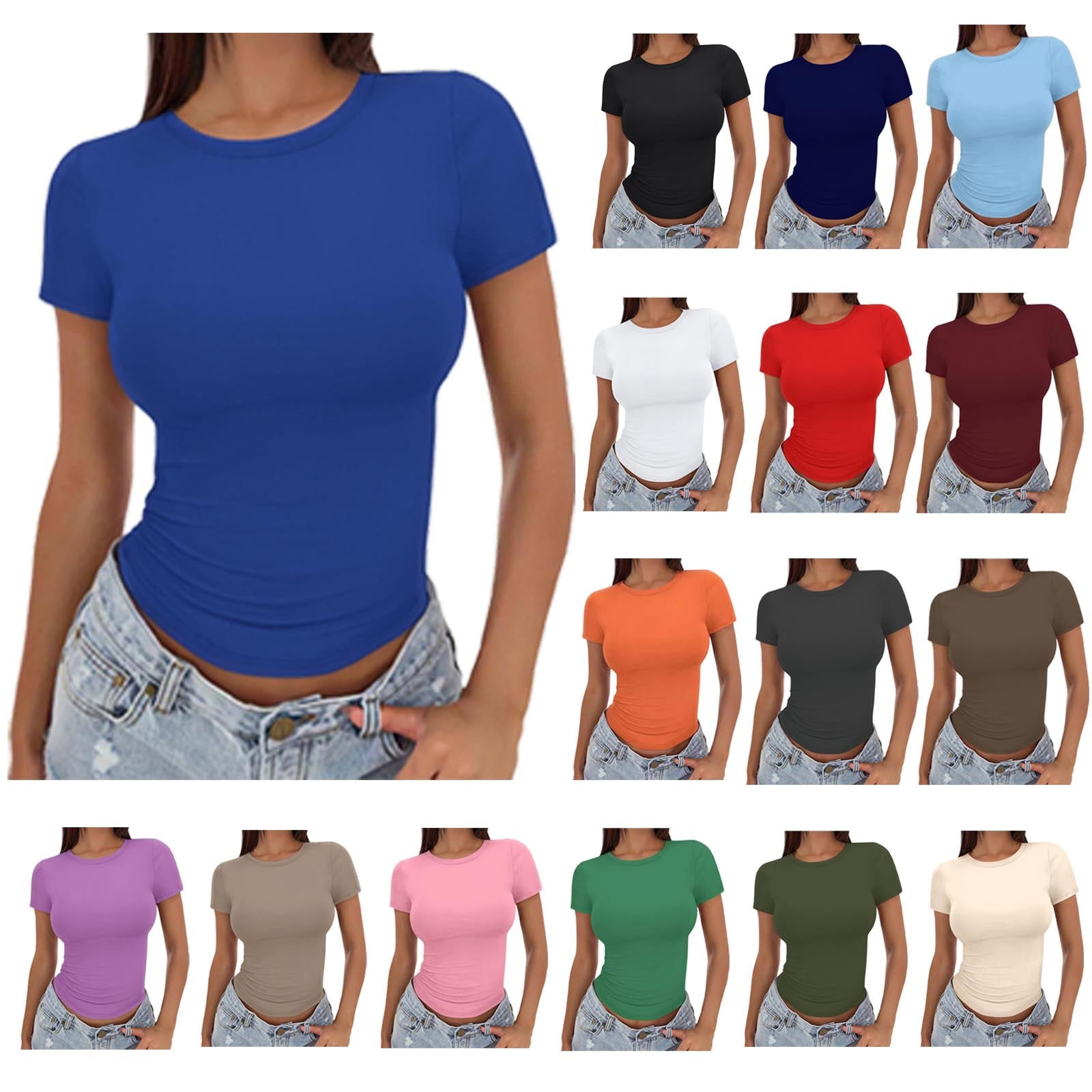 Womens Basic Short Sleeve Slim Fit T Shirts Ndbuld Women's Casual Solid ...