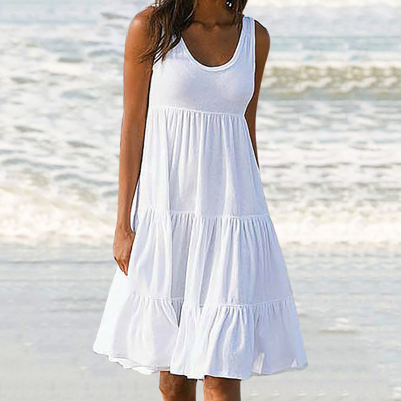 Summer Clearance! Womens Casual Loose Plain Maxi Sundress Smocked Tank ...