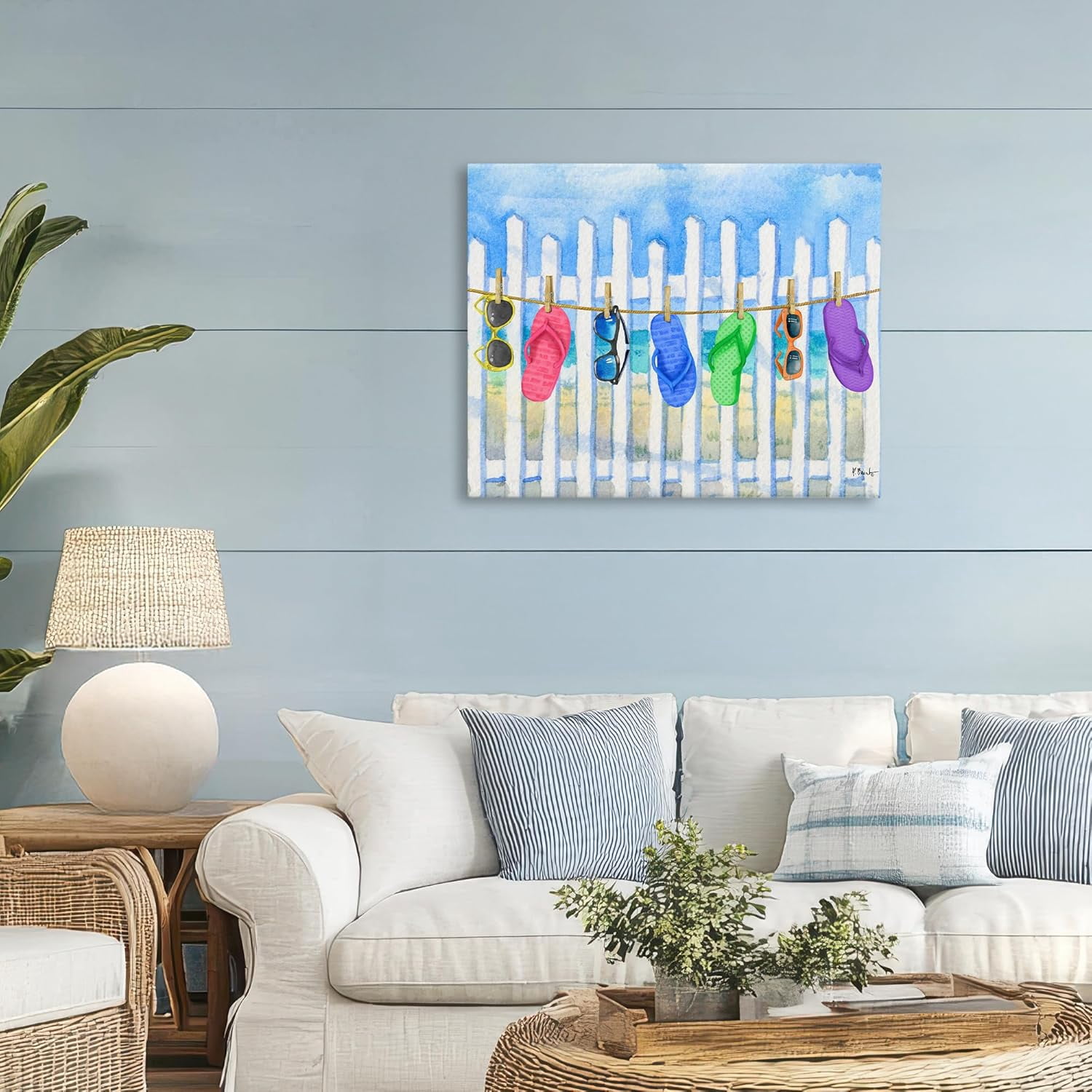 Summer Clothesline with Flip Flops Canvas Wall Art design by Paul Brent ...