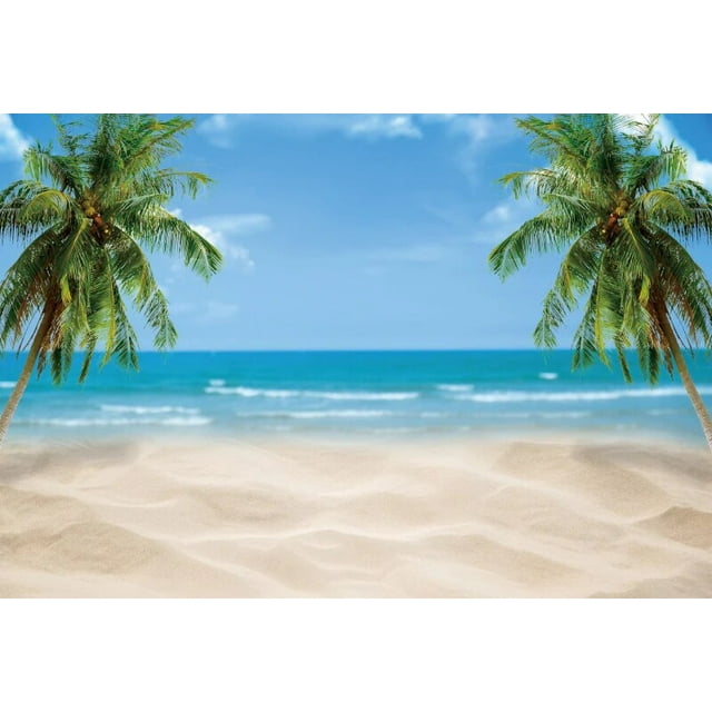 Summer Cloud Blue Sky Seaside Beach Palms Tree Natural Scenery Backdrop ...