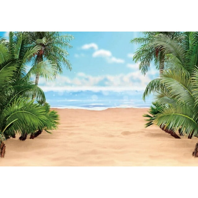 Summer Cloud Blue Sky Seaside Beach Palms Tree Natural Scenery Backdrop ...