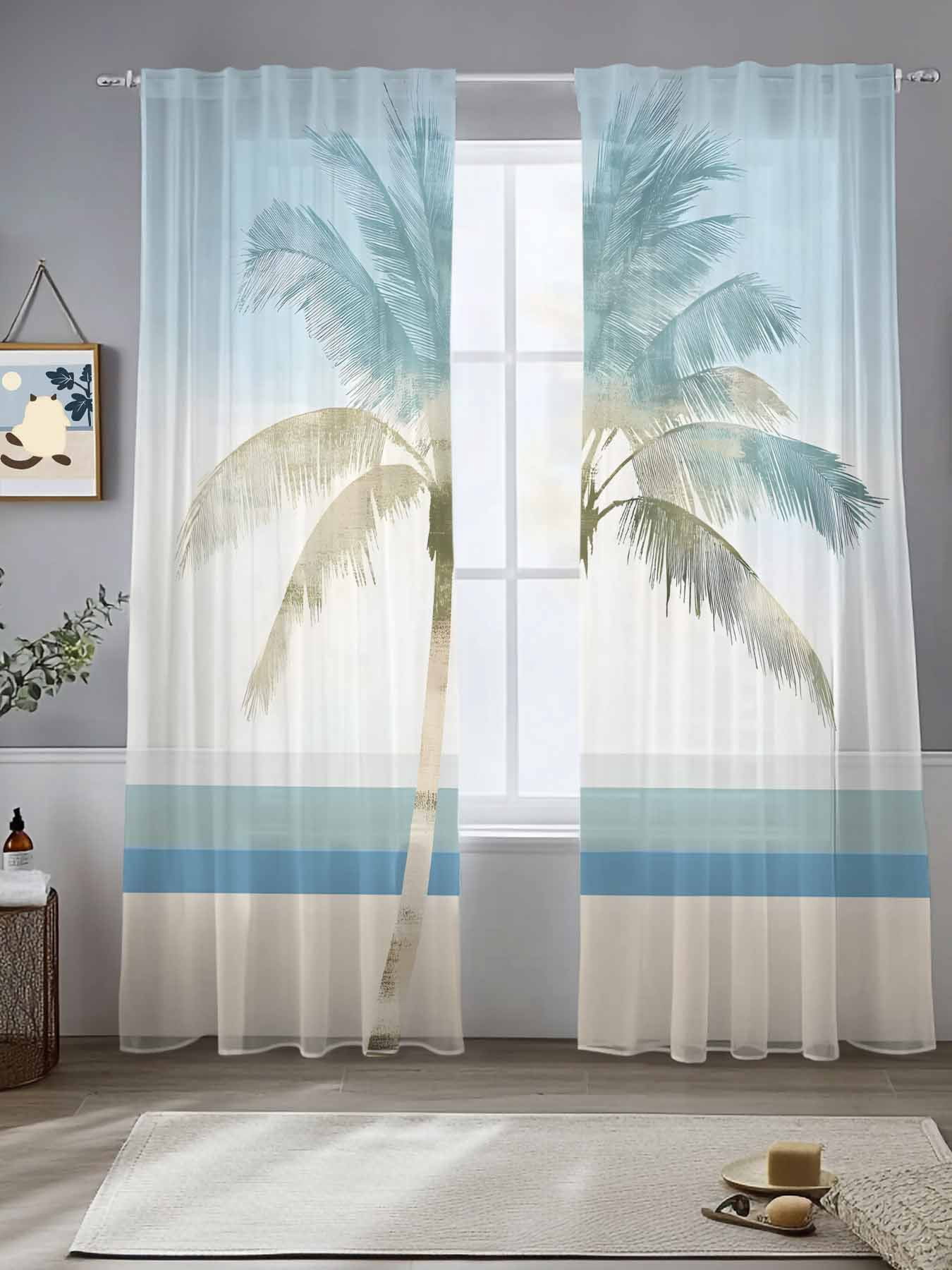Summer Coast Palm Trees Sheer Curtains for Living Room Bedroom Blue Sky ...