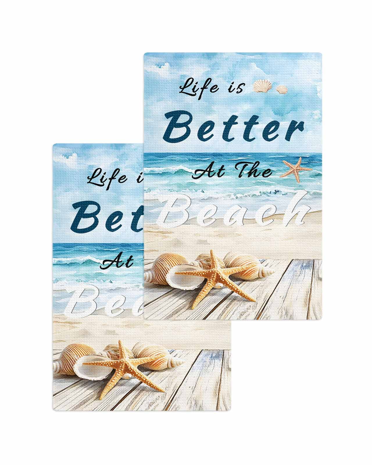 Summer Coastal Beach Kitchen Dish Towels for Drying Dishes Set of 2 ...