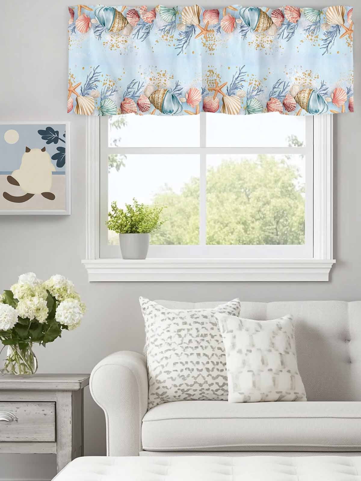 Summer Coastal Beach Starfish Shell Valances for Windows,Rod Pocket ...