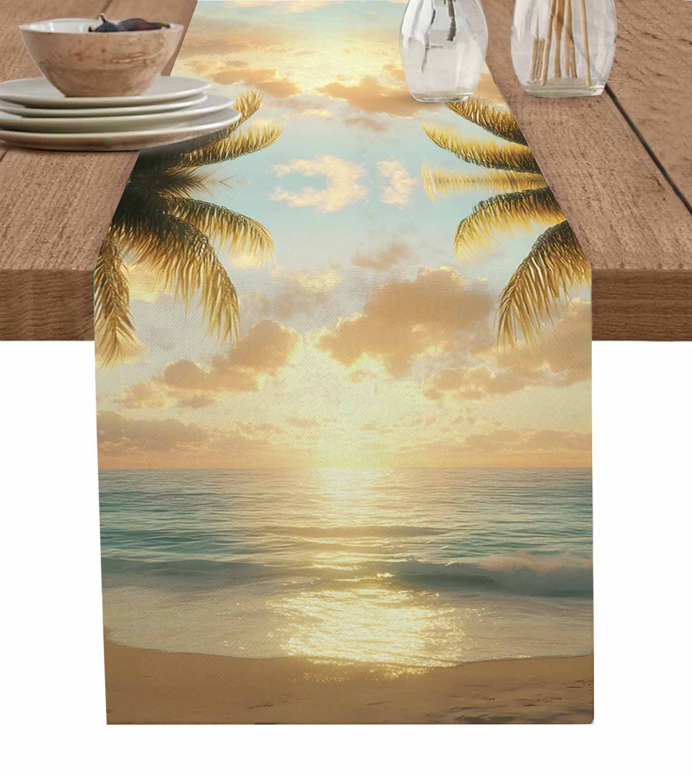 Summer Coastal Beach Table Runner 60 Inches, Coastal Ocean Tropical ...